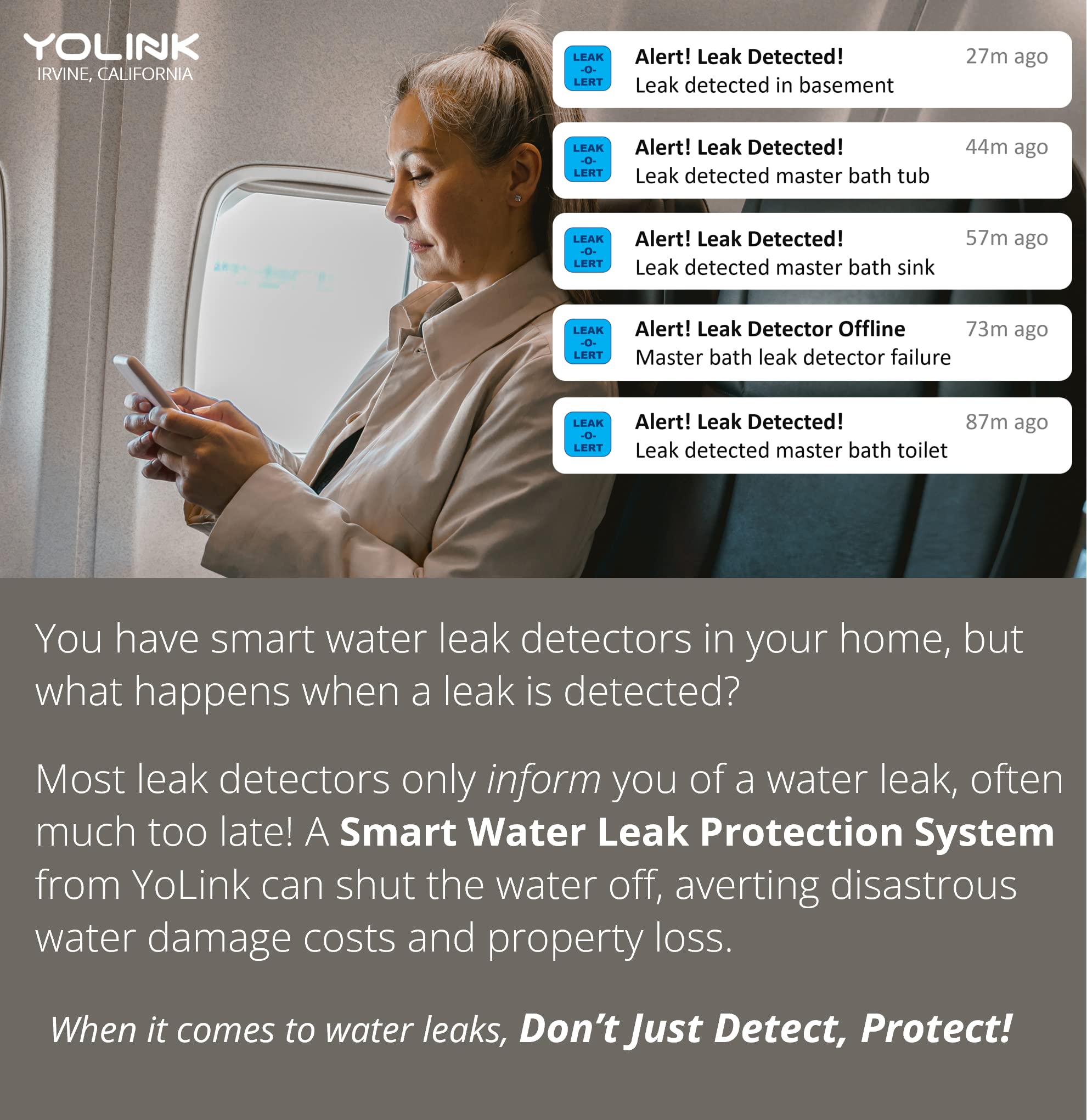 Smart Water Leak Sensor 3 Pack, YoLink 1/4 Mile World's Longest Range Wireless Water Sensor Works with Alexa IFTTT, Water Leak Detector with App Notifications, Remote Monitoring - YoLink Hub Required