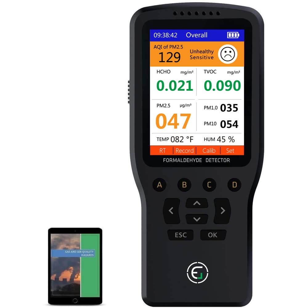 Air Quality Pollution Monitor, Formaldehyde Detector, Temperature & Humidity Meter, Sensor, Tester; Detect PM2.5/PM10/PM1.0 Micron Dust, Test Indoor TVOC Volatile Organic Compound Gas; eBook