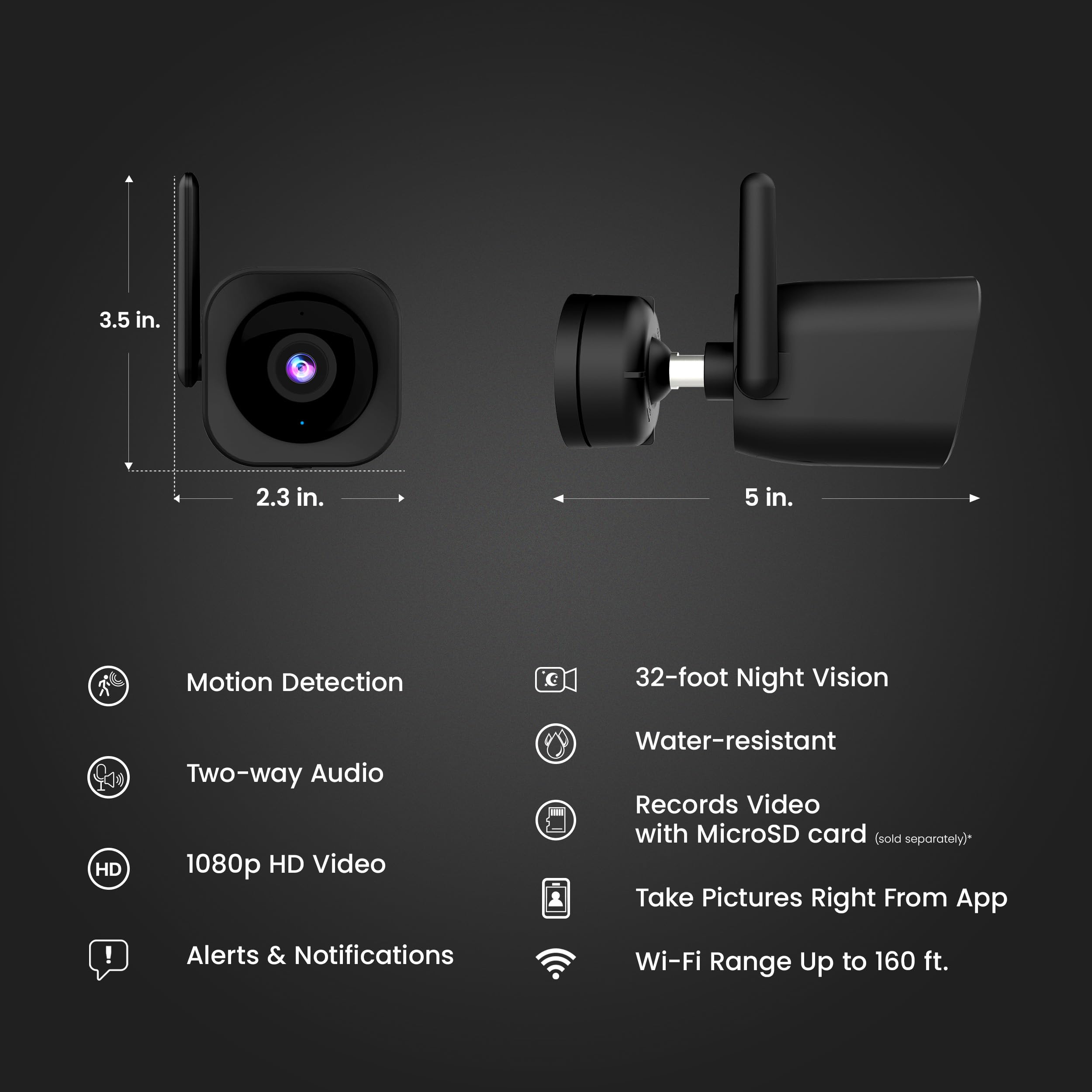 Feit Electric CAM/WM/WiFi 1080p HD Outdoor WiFi Smart Home Security Camera with Night Vision, 2-Way Audio, Black