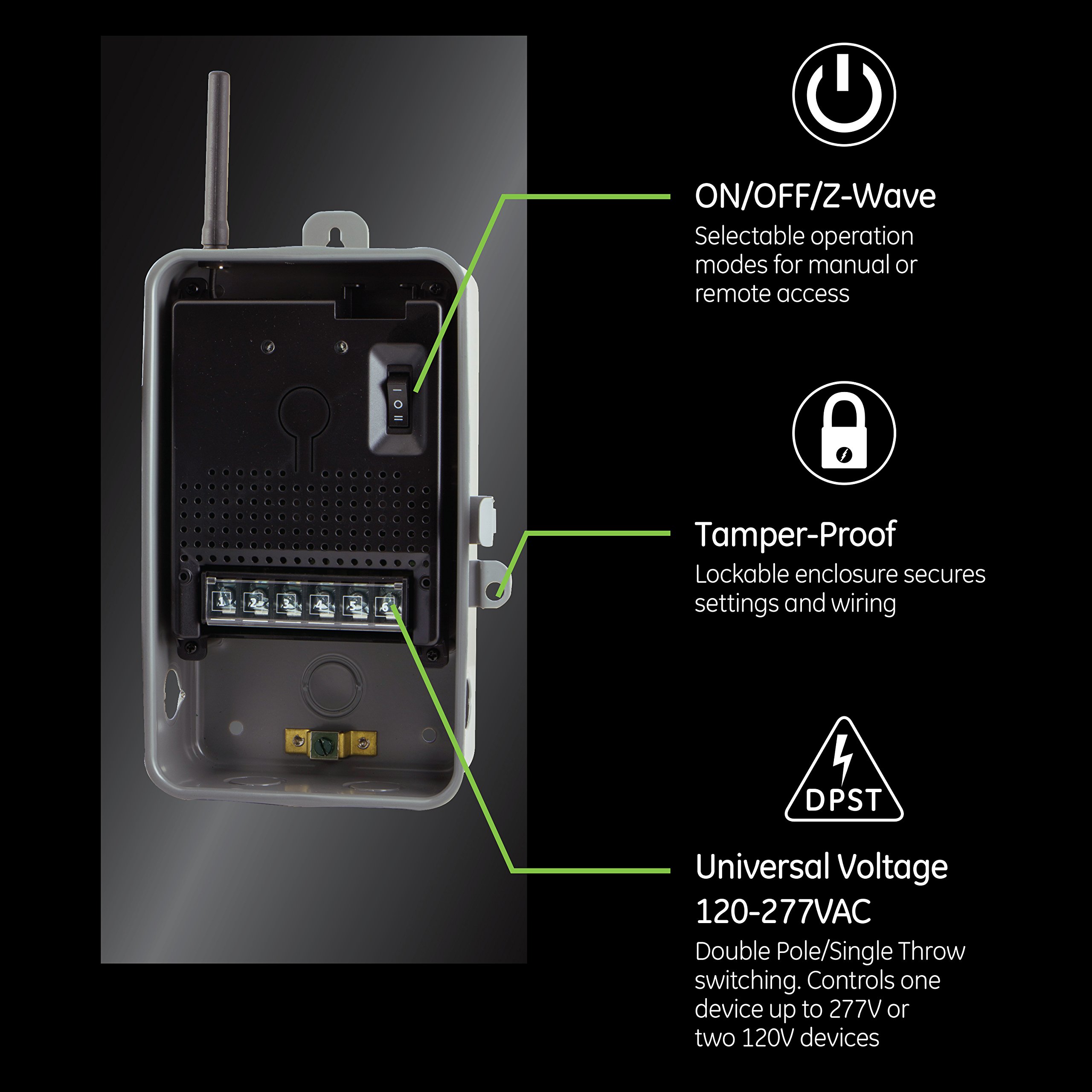 Enbrighten Z-Wave Plus 40-Amp Indoor/Outdoor Metal Box Smart Switch, Direct Wire, 120-277VAC, for Pools, Pumps, Patio Lights, AC Units, Electric Water Heaters, 14285, Gray