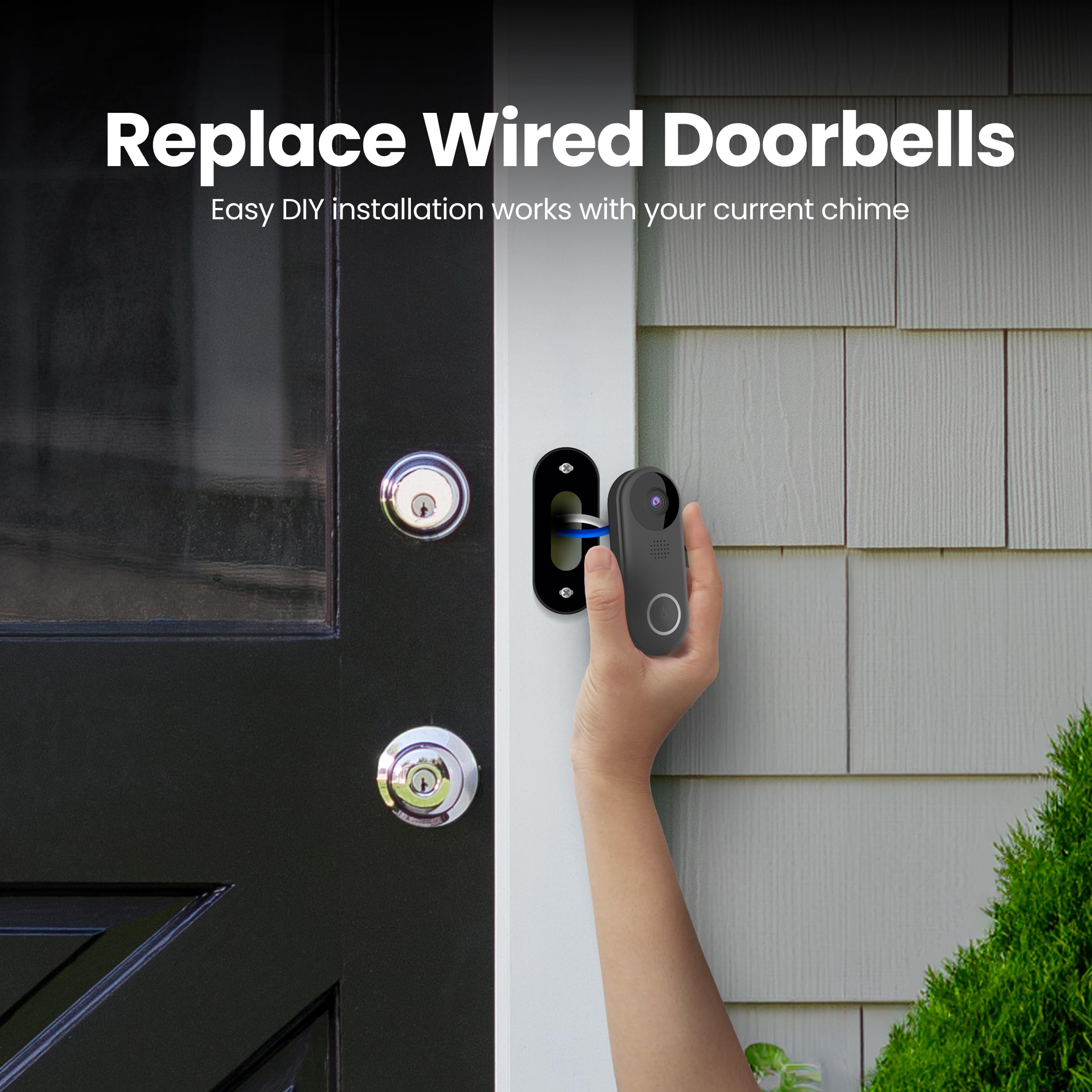 Feit Electric Doorbell Camera, Wireless Video Doorbell, 2.4 GHz WiFi, No Hub, Two-Way Audio, Motion Detection, Night Vision, 1080p HD, Micro SD Card Storage, Hardwired, CAM/Door/WiFi