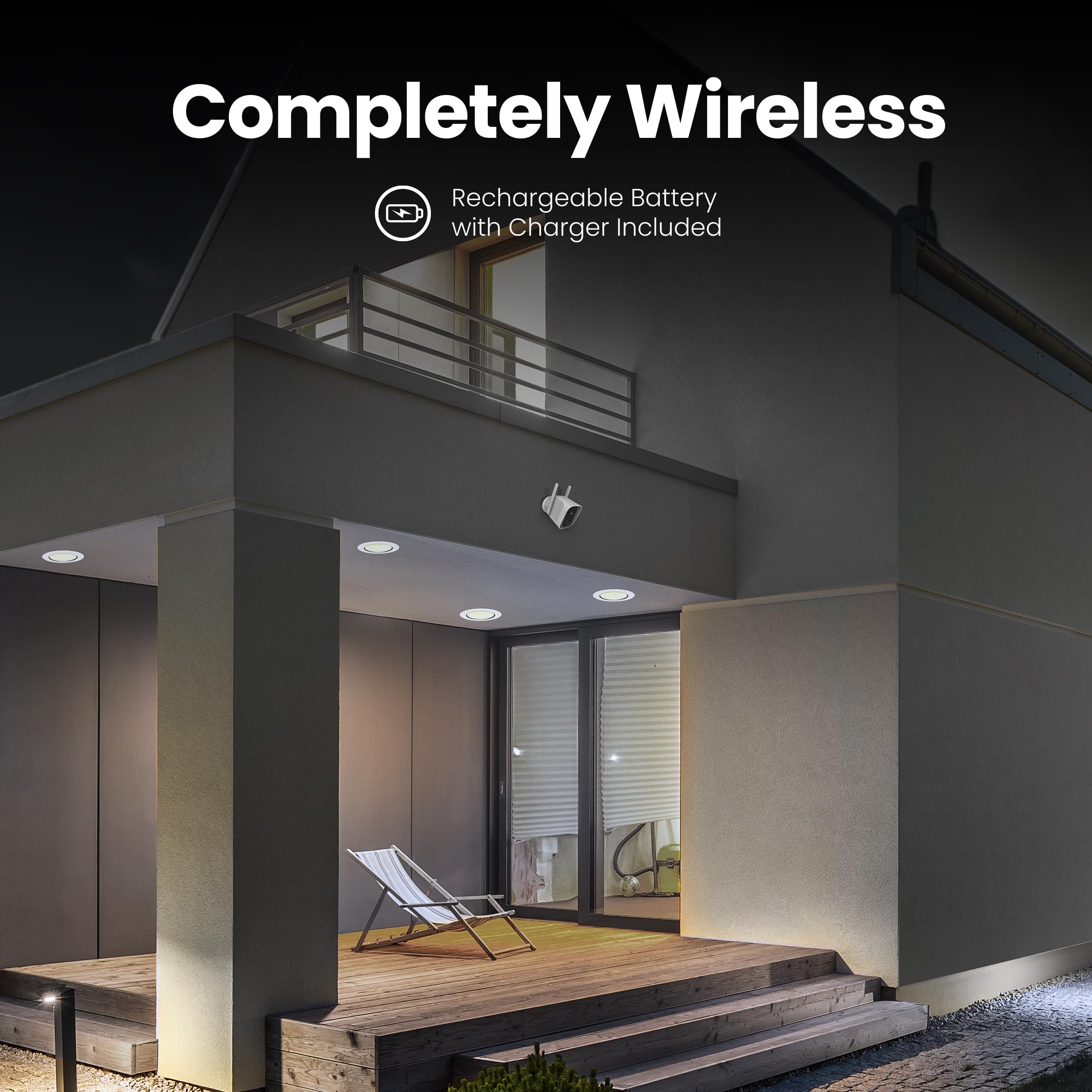 Feit Electric CAM/WM/WiFi/BAT 1080p HD Outdoor Battery Powered WiFi Smart Home Security Camera with Night Vision, 2-Way Audio, White