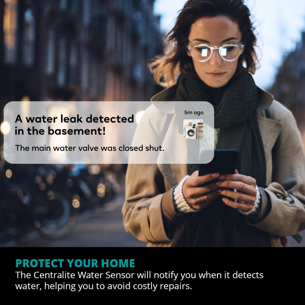 Centralite Water Leak Sensor - Monitors Your Whole Home for Leaks - Detects Water Leaks in the Kitchen, Bathroom, Basement, Or Laundry Room - Works With Smartthings, Hubitat, Ezlo, Vera, and Zigbee