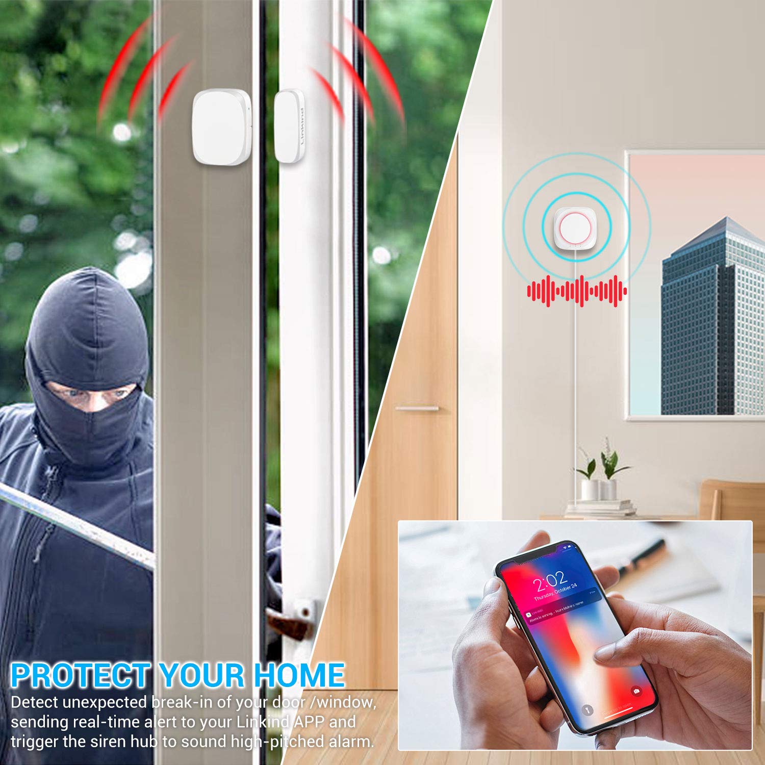 Linkind Door Window Sensor, Zigbee-White, for Use with Linkind Home Security System, Automation with Linkind Smart Zigbee LED Lights, Linkind Hub Required (NOT Included), 2-Pack