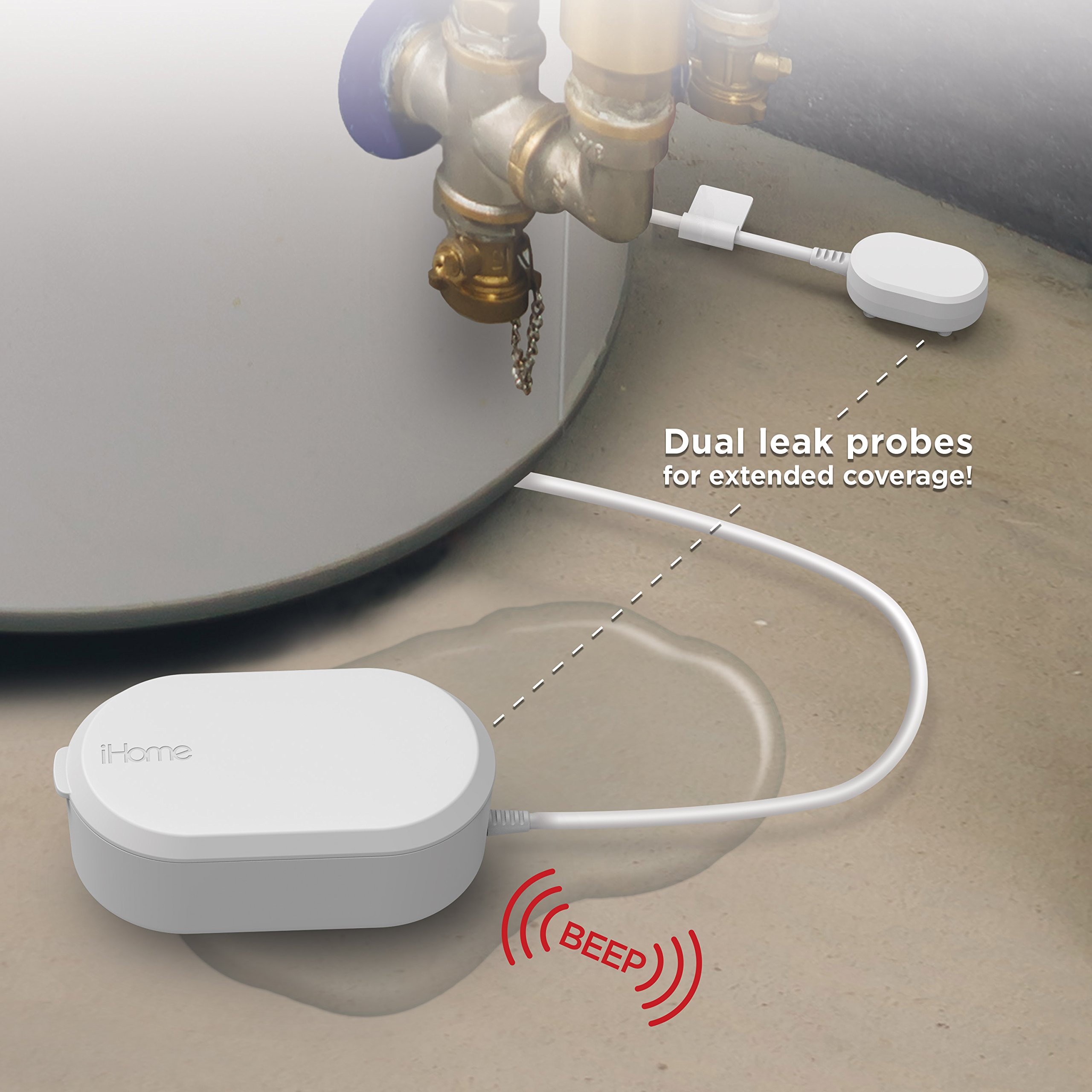 iHome iSB02 Battery Powered WI-FI Dual Leak Sensor, White