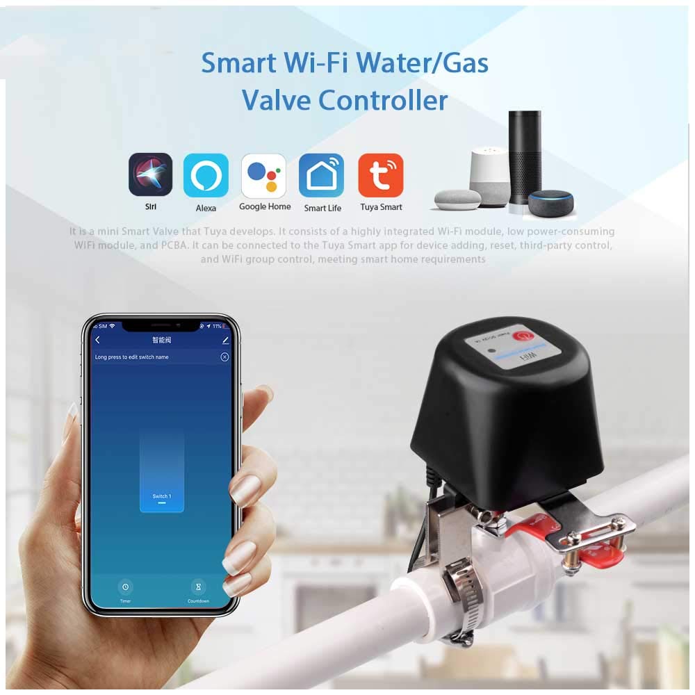 Smart WiFi Water Gas Valve Wifi Control Water/Gas Shut Off APP Remote Voice Control Timing Controler Automatic Valve Timer Wifi Sprinkler Controller, Compatible with Alexa Google Assistant (US)