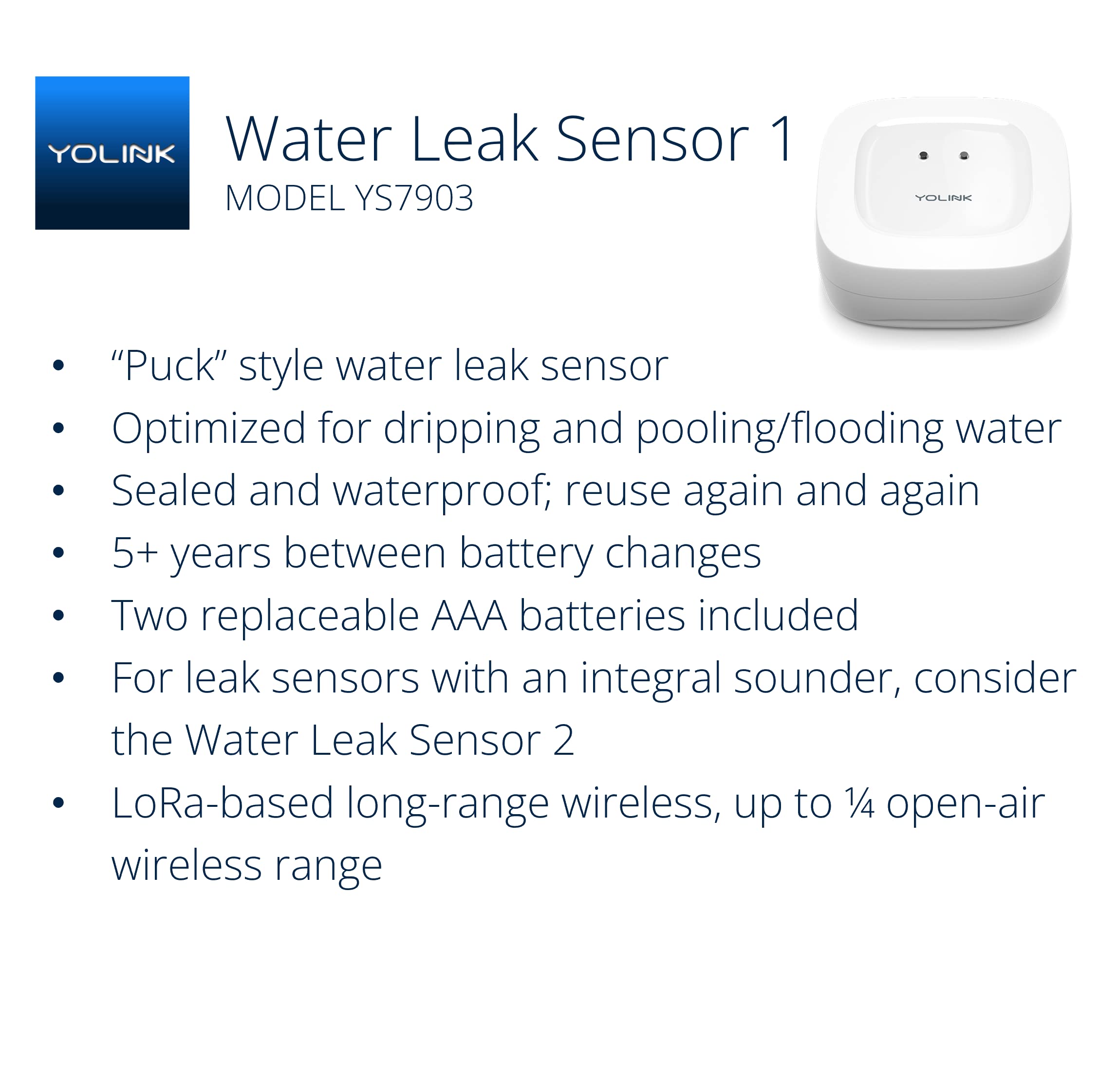 Smart Leak Sensor, YoLink 1/4 Mile World's Longest Range Wireless Smart Water Leak Sensor Compatible with Alexa and IFTTT Leak Detector with App Alerts and Remote Monitor, YoLink Hub Included