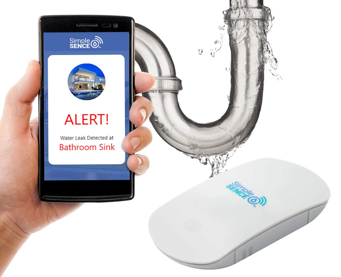 SimpleSENCE Water Leak and Freeze Detector, Smart WiFi Water and Freeze Sensor with Audible Alarm and Text & E-Mail Notification. Continuous Monitoring for Your Home and Investment Property (1 Pack).