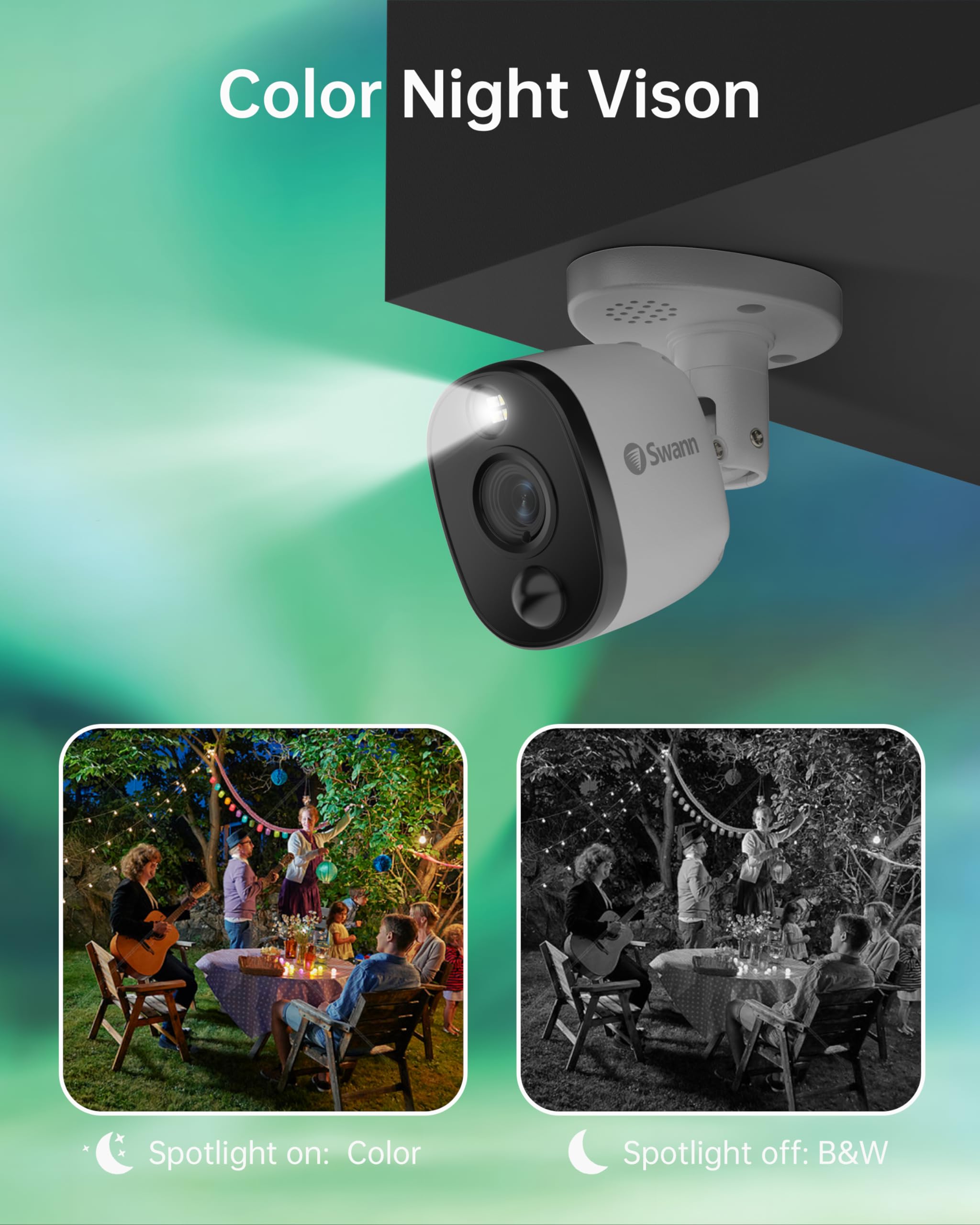 Swann Home DVR Security Camera System with 2TB HDD, 16 Channel 8 Camera, 4K Ultra HD Video, Indoor or Outdoor Wired Surveillance CCTV, Color Night Vision, Heat Motion Detection, LED Lights, 1655808