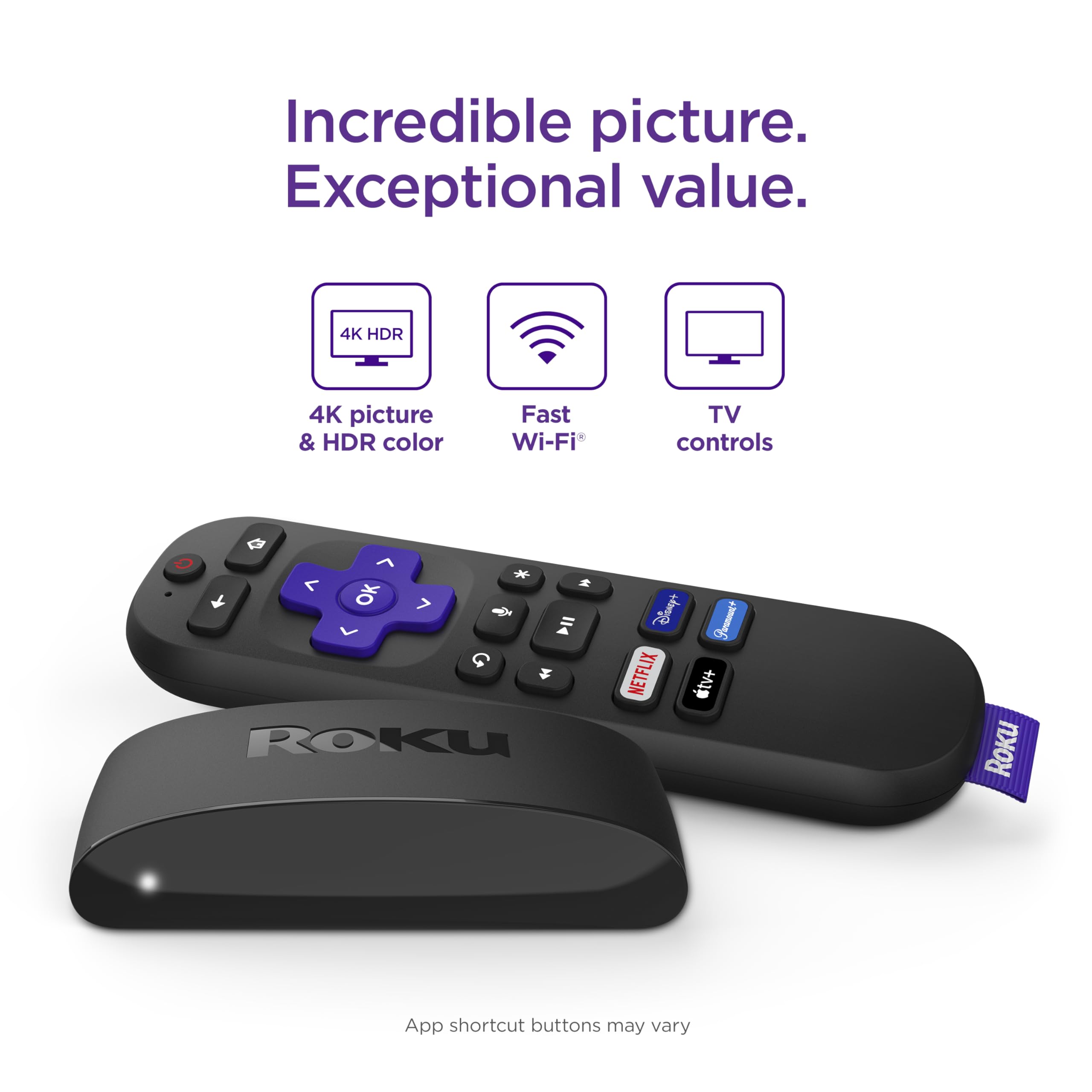 Roku Express 4K+ | Streaming Media Player HD/4K/HDR with Smooth Wireless Streaming and Roku Voice Remote with TV Controls, Includes Premium HDMI® Cable