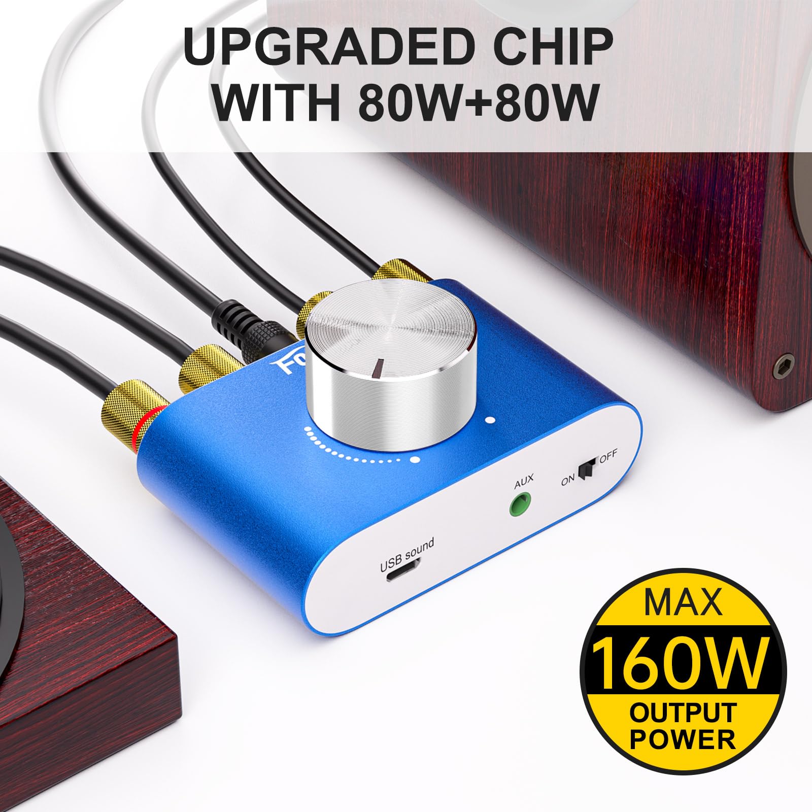 Facmogu F900S 2 CH Bluetooth Amplifier 160W with Power Supply Adapter DC 12V 5A, 80W + 80W BT 5.0 Mini Wireless Audio Power AMP for Home HiFi Stereo Speaker 2023 Upgraded Version