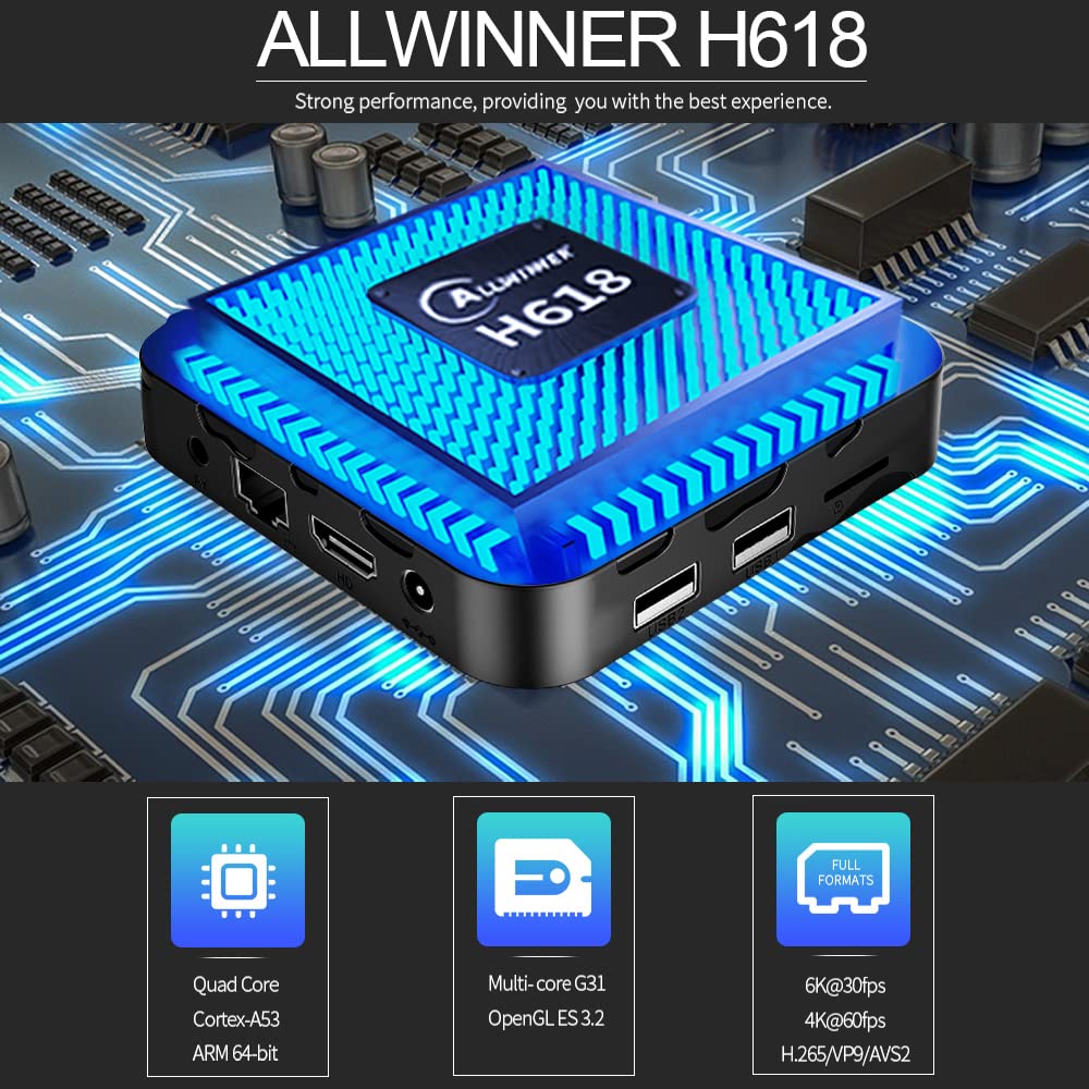 Android TV Box 12.0, T95 MAX Android Box 4GB RAM 32GB ROM with Allwinner H618 Quadcore Smart TV Box, 2.4GHz/5GHz Dual WiFi 3D 6K Streaming Media Player