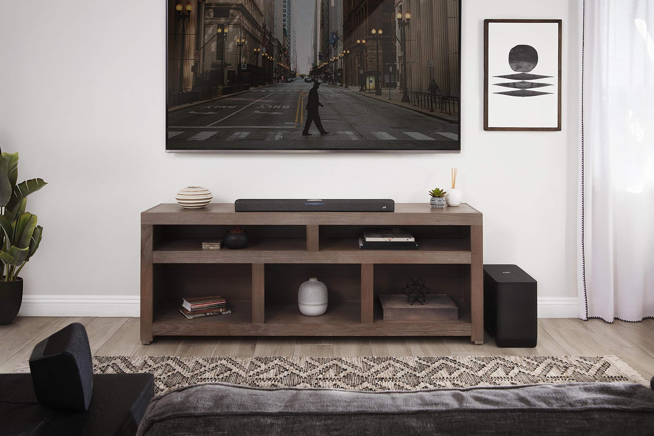 Polk Audio React Sound Bar, Dolby & DTS Virtual Surround Sound, Next Gen Alexa Voice Engine with Calling & Messaging Built-in, Expandable to 5.1 with Matching React Subwoofer & SR2 Surround Speakers