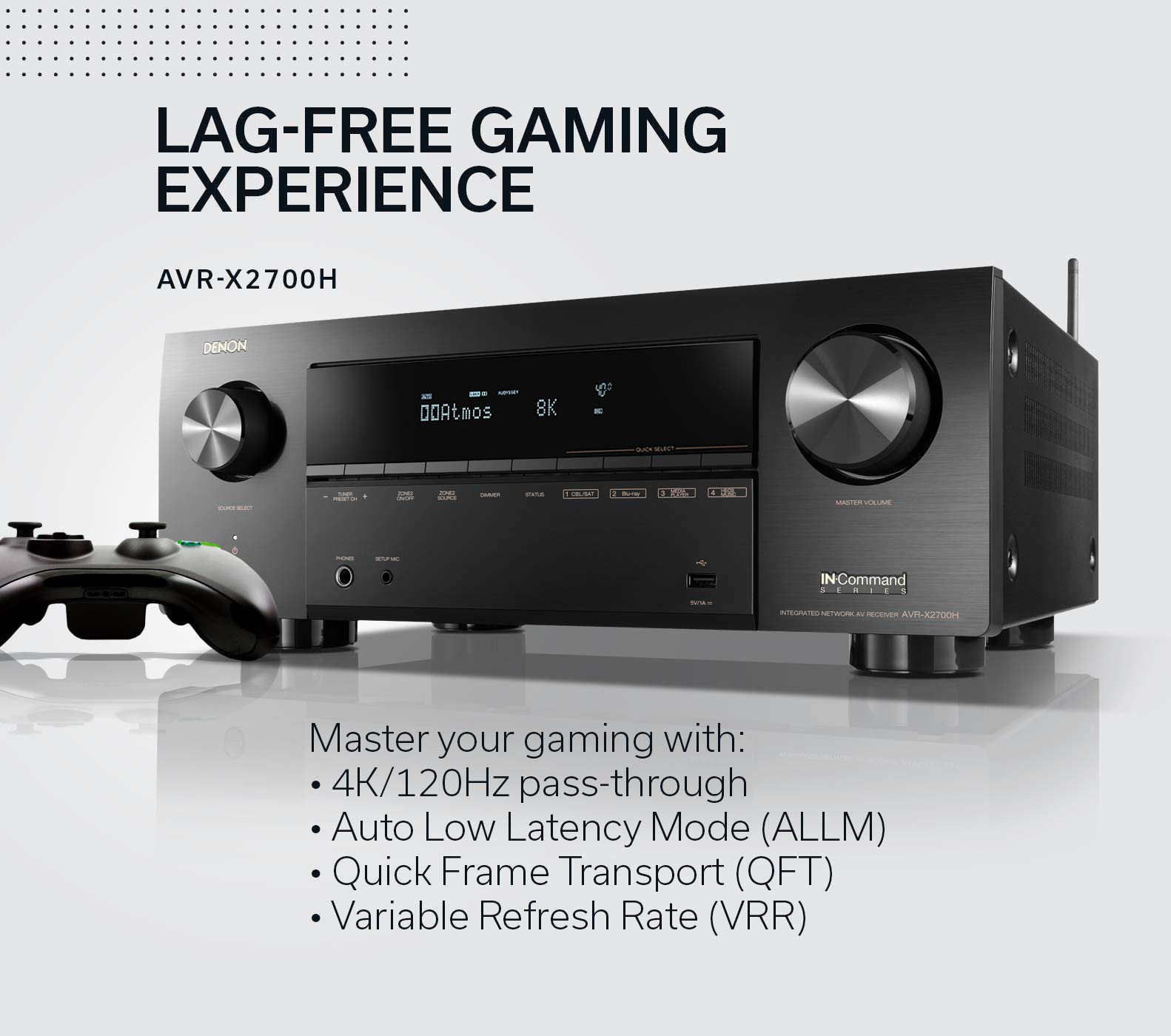 Denon AVR-X2700H 8K Ultra HD 7.2 Channel (95 Watt X 7) AV Receiver 2020 Model - Built for Gaming, Music Streaming, 3D Audio & Video, Alexa + HEOS