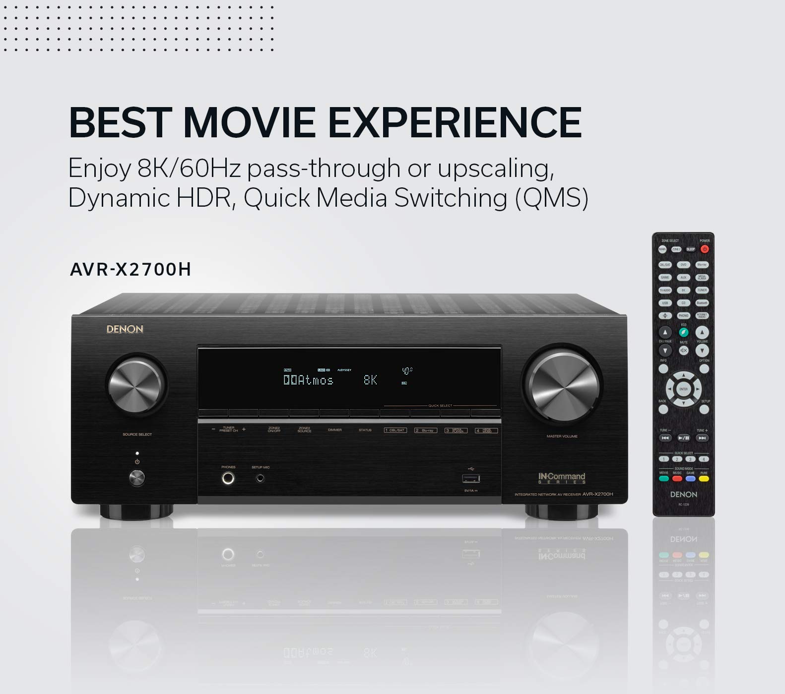 Denon AVR-X2700H 8K Ultra HD 7.2 Channel (95 Watt X 7) AV Receiver 2020 Model - Built for Gaming, Music Streaming, 3D Audio & Video, Alexa + HEOS