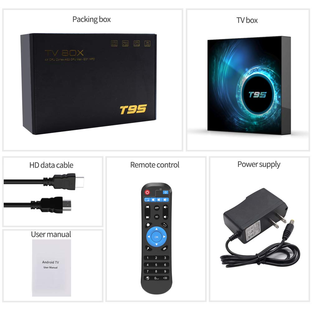 T95 Android 10.0 TV Box, YAGALA Android Box with Allwinner H616 Quad-Core 64bit ARM Corter-A53 CPU Mali G31 MP2 GPU 2GB RAM 16GB ROM 6K 4K Output 2.4GHz+5GHz WiFi 100M LAN Enternet BT5.0