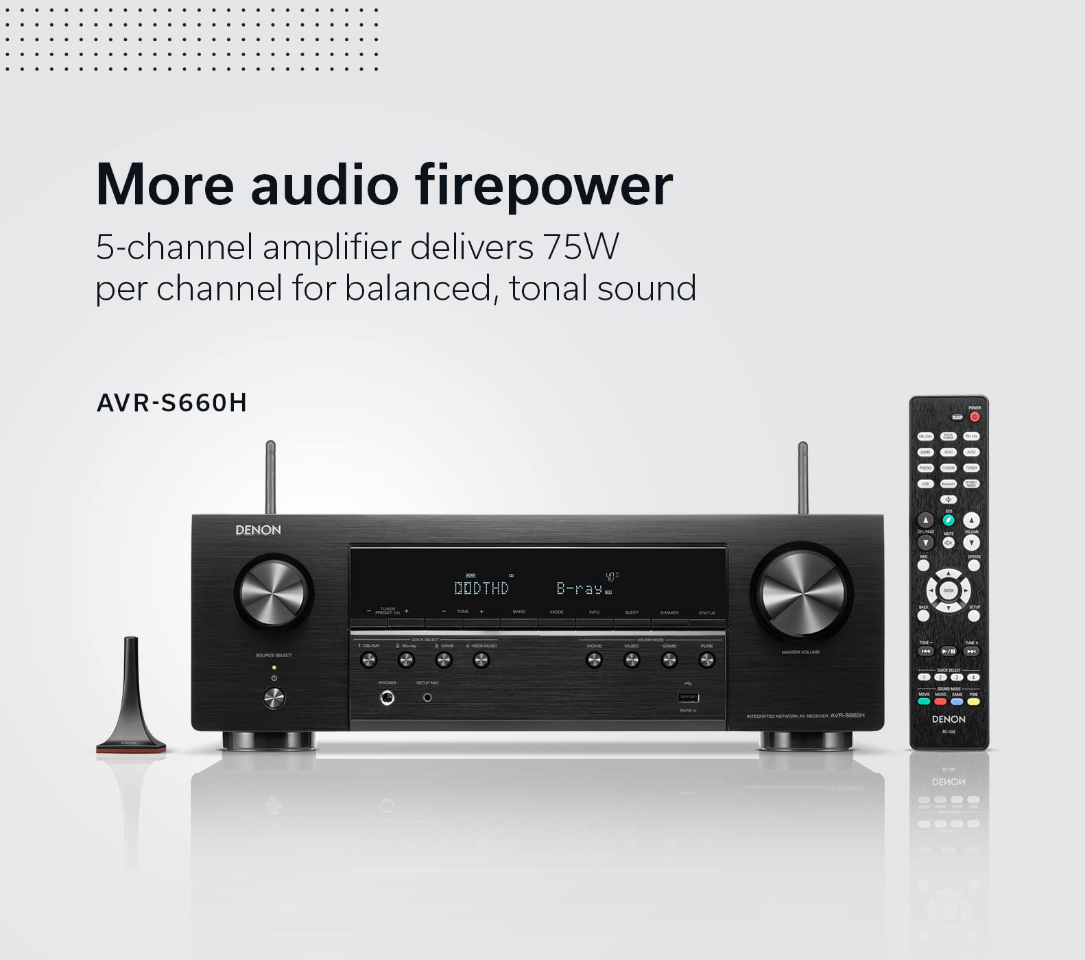 Denon AVR-S660H 5.2 Ch AVR - 75 W/Ch (2021 Model), Advanced 8K Upscaling, 3D Audio - Dolby TrueHD, DTS:HD Master & More, Wireless Streaming, Built-in HEOS, Alexa