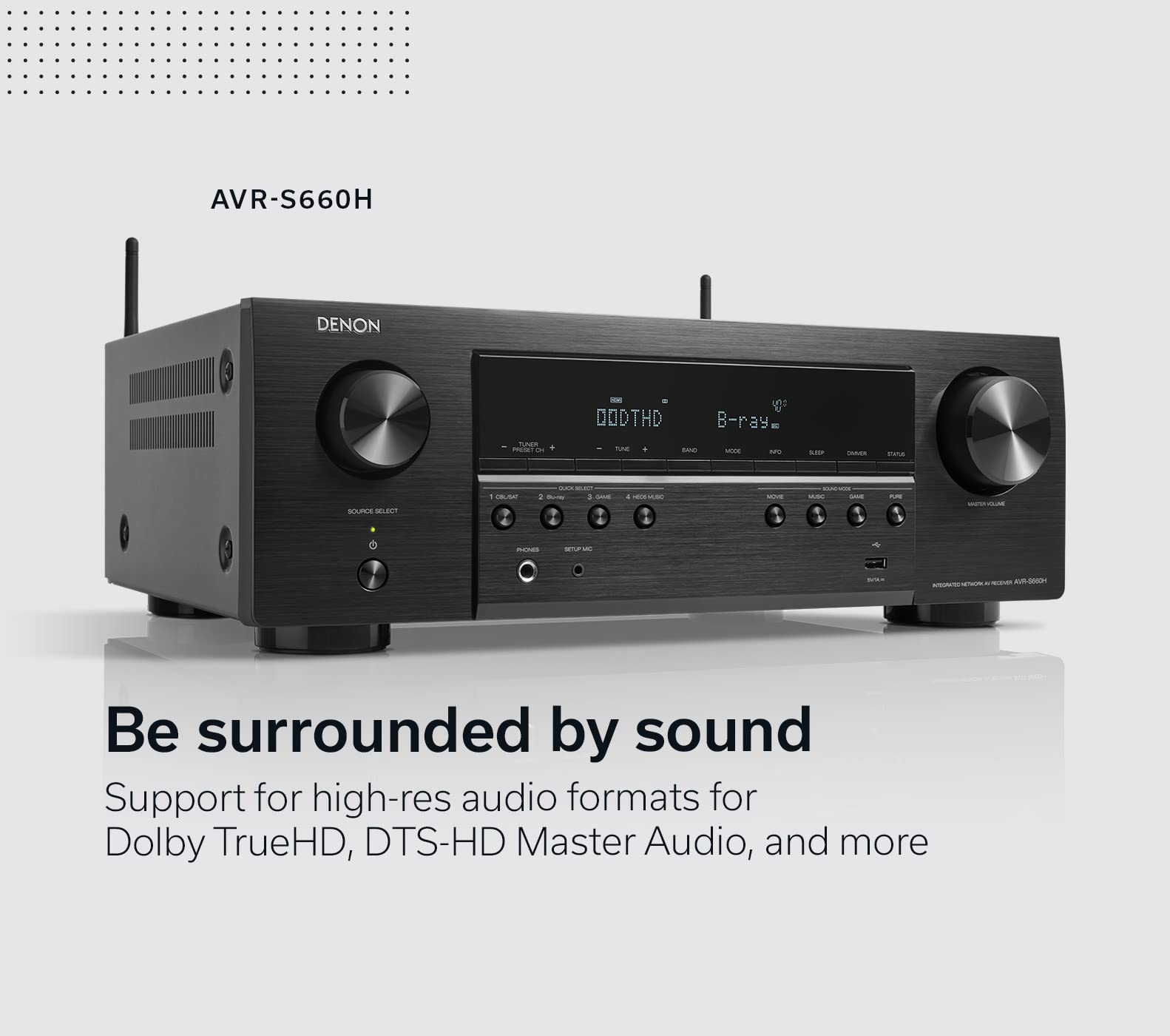 Denon AVR-S660H 5.2 Ch AVR - 75 W/Ch (2021 Model), Advanced 8K Upscaling, 3D Audio - Dolby TrueHD, DTS:HD Master & More, Wireless Streaming, Built-in HEOS, Alexa