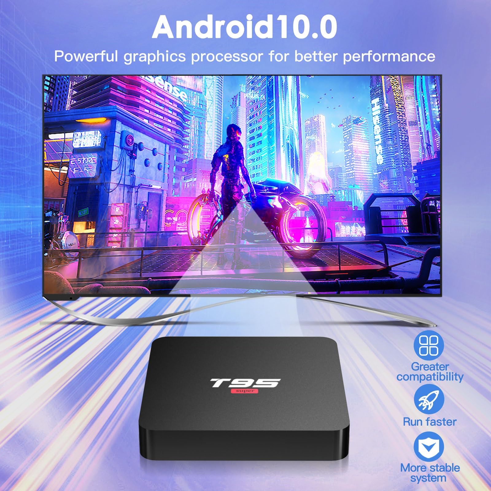 Android 10.0 TV Box, Android Smart TV Box T95Super 2GB Ram 16GB ROM Quad-Core Allwinner H3 Set top TV Box Support WiFi 2.4GHz 3D 4K Android Media Player