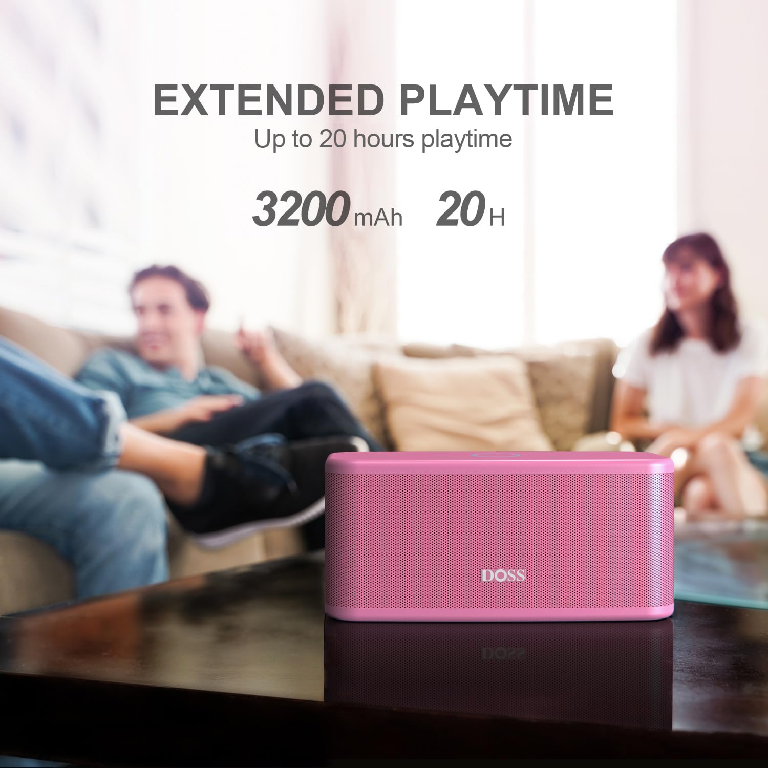 DOSS SoundBox Plus Portable Wireless Bluetooth Speaker with HD Sound and Deep Bass, Wireless Stereo Pairing, Built-in Mic, 20H Playtime, Portable Wireless Speaker for Home, Outdoor, Travel-Pink