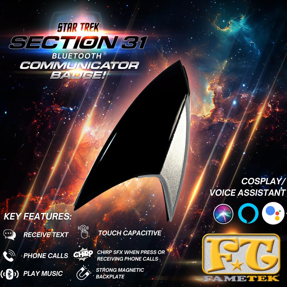 FAMETEK Star Trek Next Generation Bluetooth Communicator Badge - TNG Bluetooth ComBadge with Chirp Sound Effects, Microphone & Speaker β Star Trek Memorabilia, Gifts, Collectibles for StarTrek