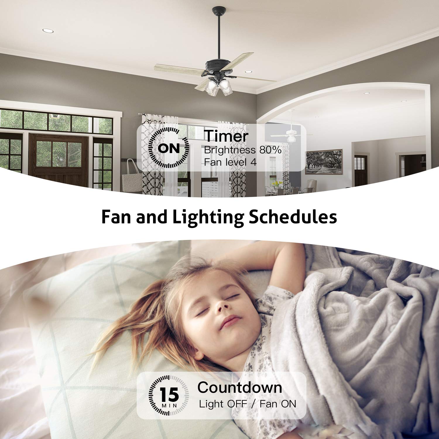 TREATLIFE Smart Ceiling Fan Control and Dimmer Light Switch 2PACK, Neutral Wire Needed, 2.4Ghz Single Pole Wi-Fi Fan Light Switch Combo, Works with Alexa, Google Home and SmartThings, Remote Control