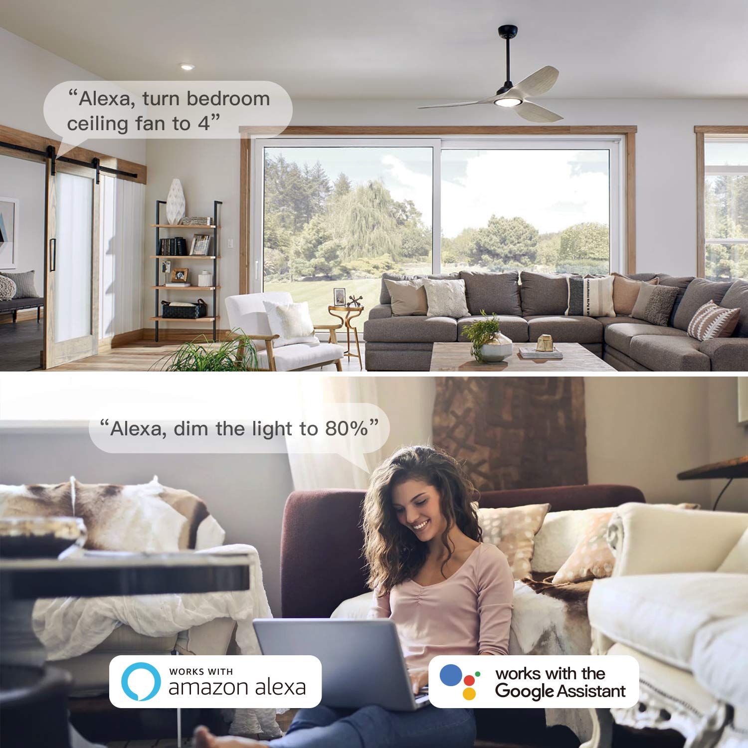 TREATLIFE Smart Ceiling Fan Control and Dimmer Light Switch 2PACK, Neutral Wire Needed, 2.4Ghz Single Pole Wi-Fi Fan Light Switch Combo, Works with Alexa, Google Home and SmartThings, Remote Control