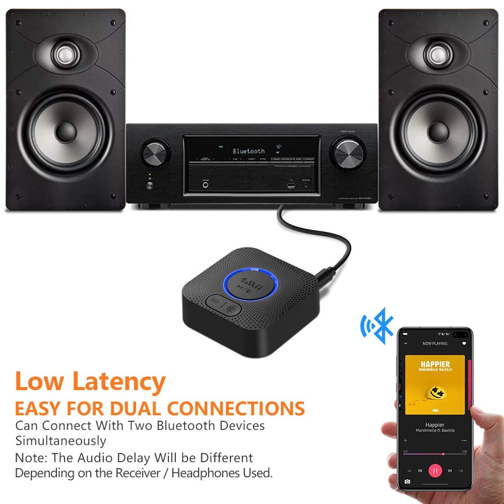 [2022] 1Mii Bluetooth 5.0 Music Receiver, HiFi Wireless Audio Adapter, Bluetooth Receiver with 3D Surround aptX Low Latency for Home Stereo System 12hrs Playtime