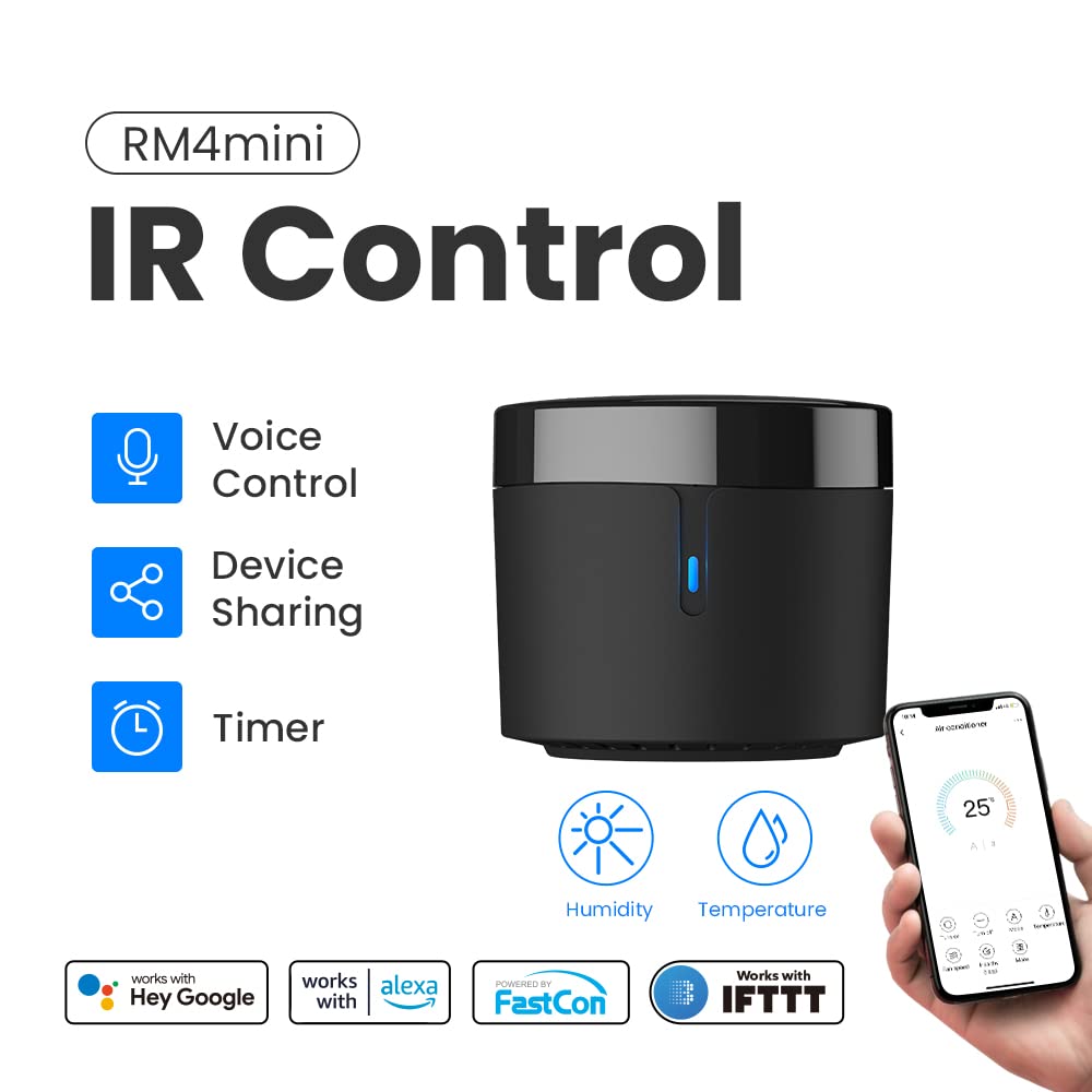 Broadlink RM4 Mini Smart Infrared Universal Remote Control by Smartphone from Anywhere Works with Google Assistant and Alexa