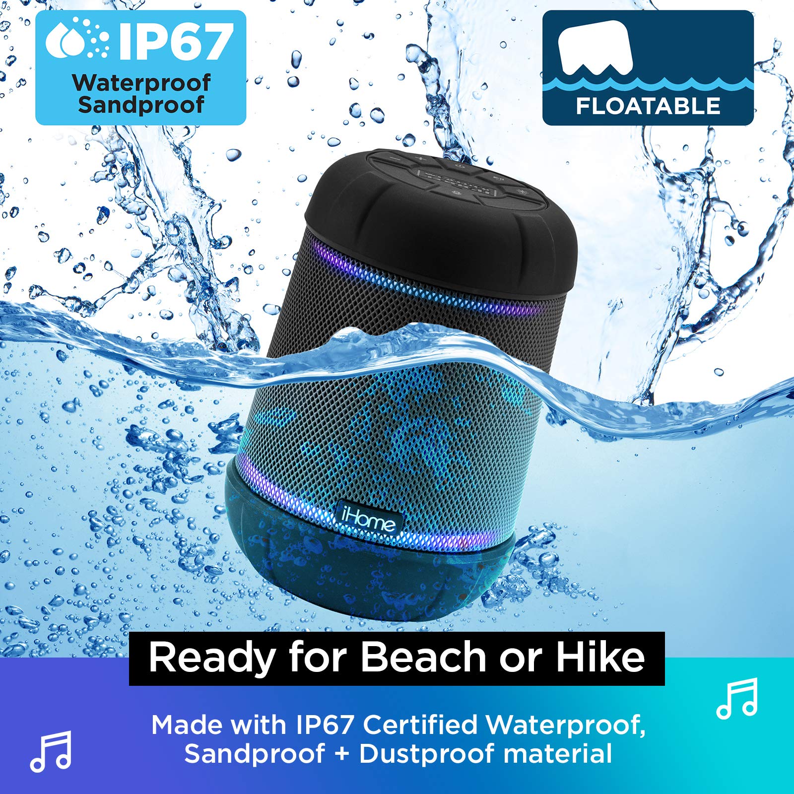 iHome iBT158 Smart Bluetooth Speaker - With Alexa Built-In and Color Changing LED Lights - Perfect Portable Audio Device for Parties, Outdoors, and Other Events