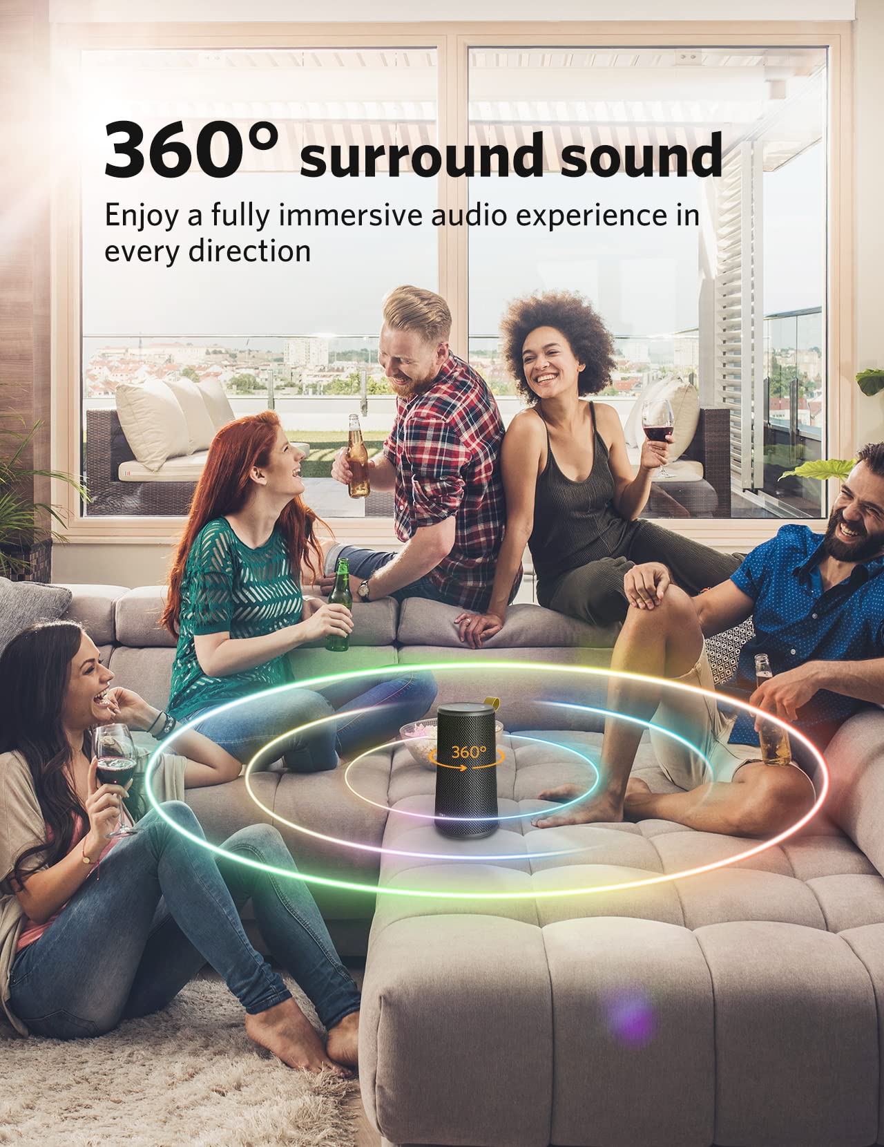 EarFun® UBOOM Bluetooth Speaker, [24W Stereo Sound] Boom Bass, 360° Surround Sound, Sweatshield™ IPX7 Waterproof, Indoor & Outdoor Modes, Dual Pairing, 24Hrs, Portable Wireless Speaker for iPhone etc