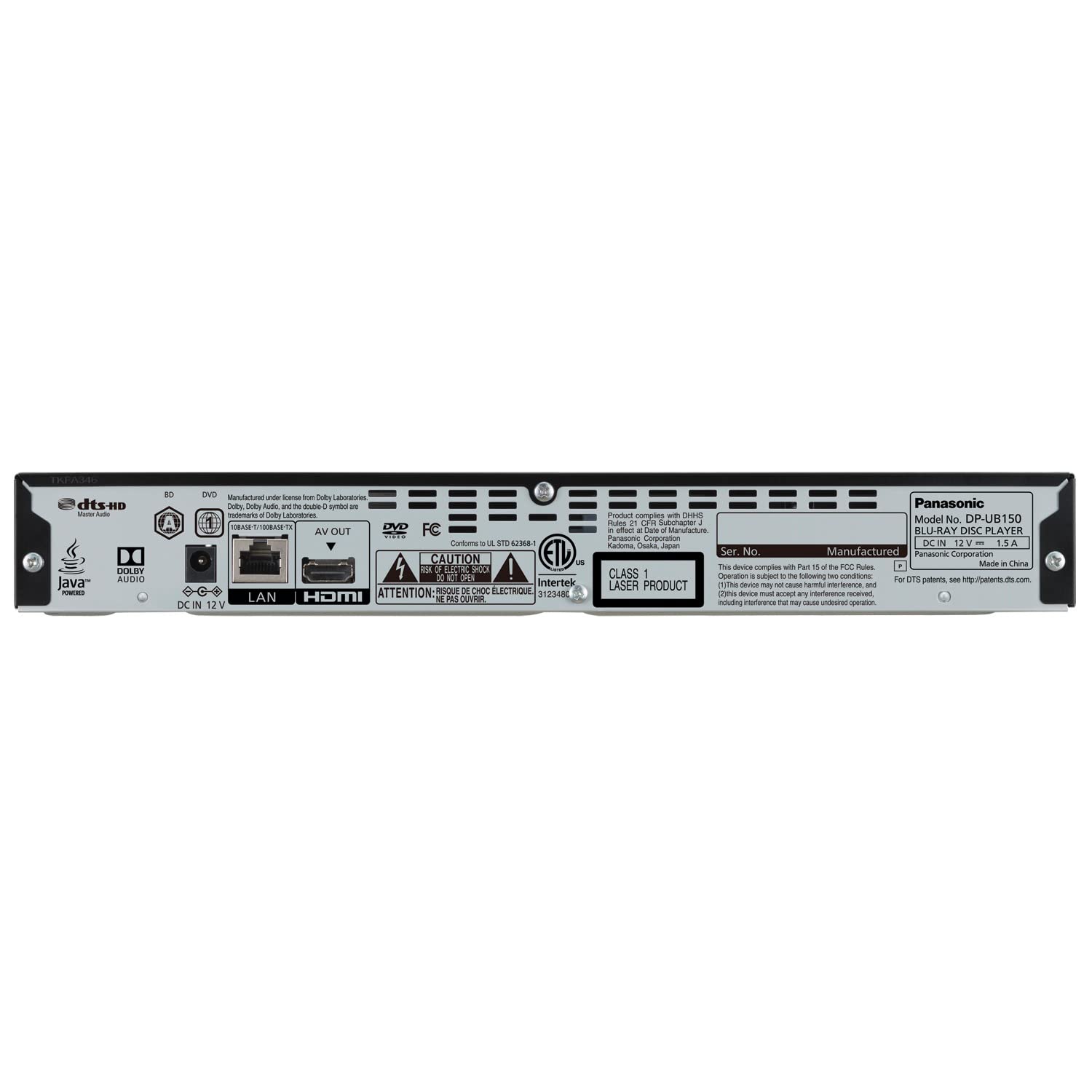 Panasonic 4K Blu Ray Player, Ultra HD Premium Video Playback and Hi-Res Audio - DP-UB150-K (Black)