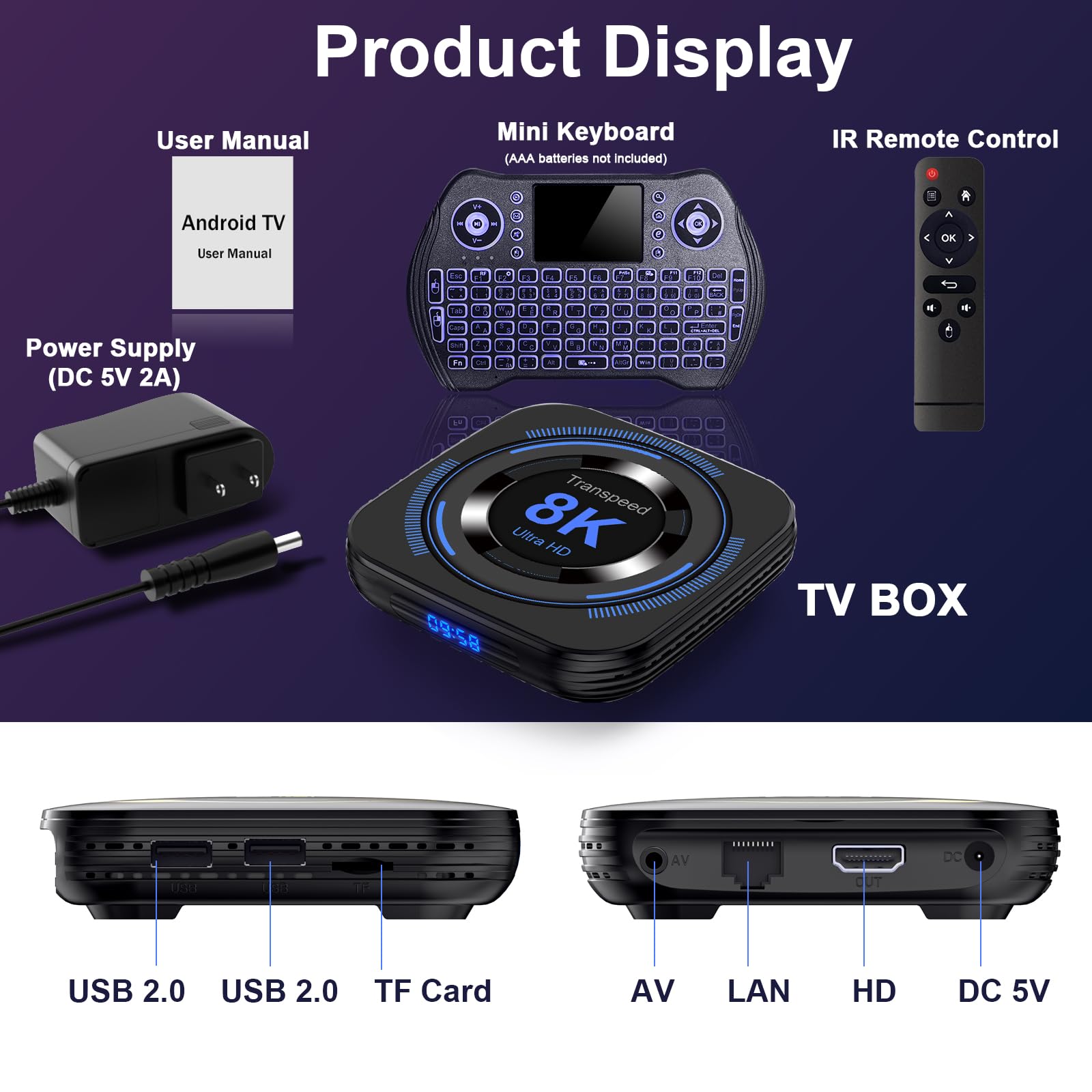 Android Tv Box 10.0 4GB RAM 64GB ROM with 2.4G 5G WiFi Tv Box Support 3D 4K 6K USB2.0 H.265 BT4.1 with Mini Keyboard