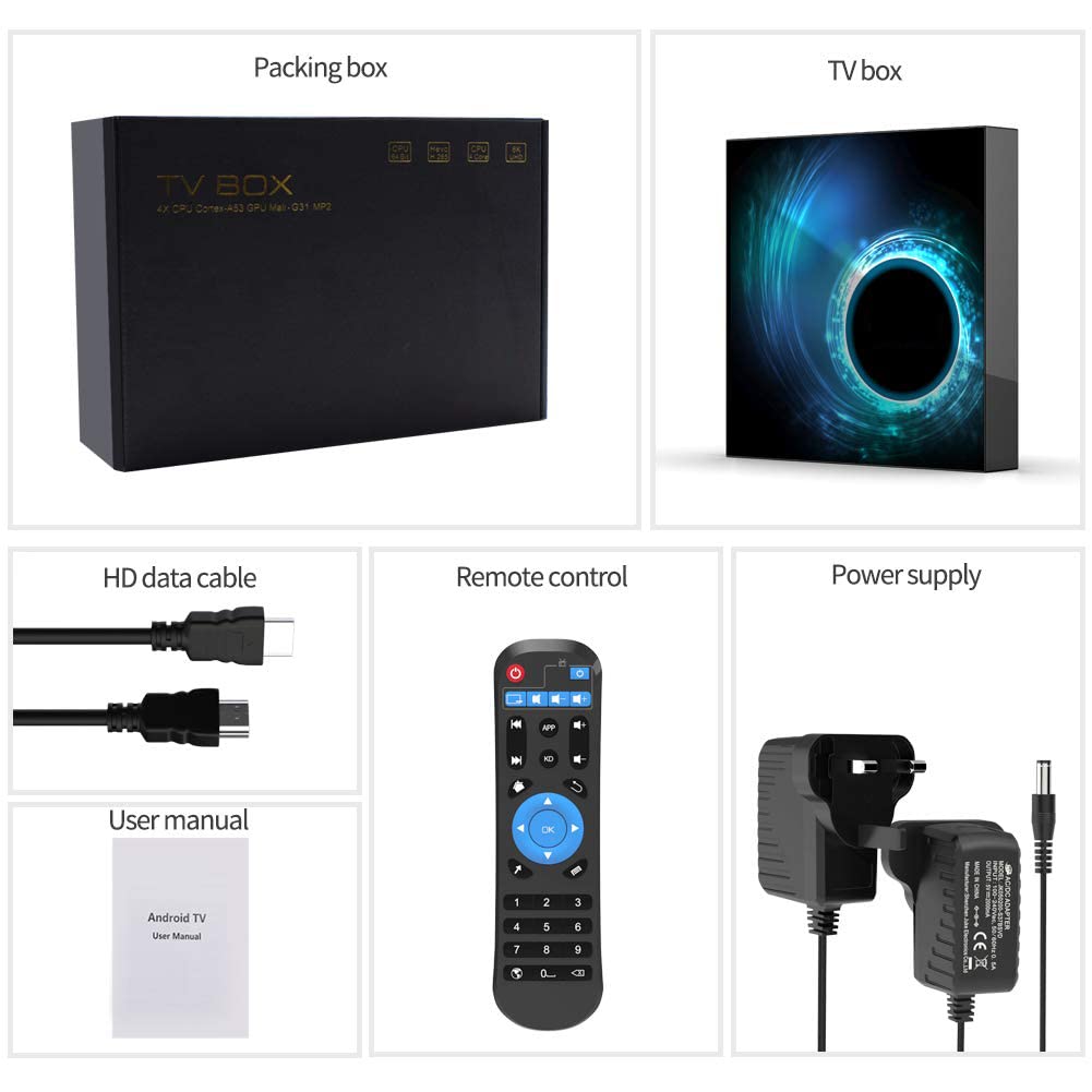 T95 Android TV Box 10.0 2GB RAM 16GB ROM 6K Ultra HD, AllWinner H616 64bit Support 3D USB HD H.265 2.4/5GHz Dual WiFi Ethernet Android Box