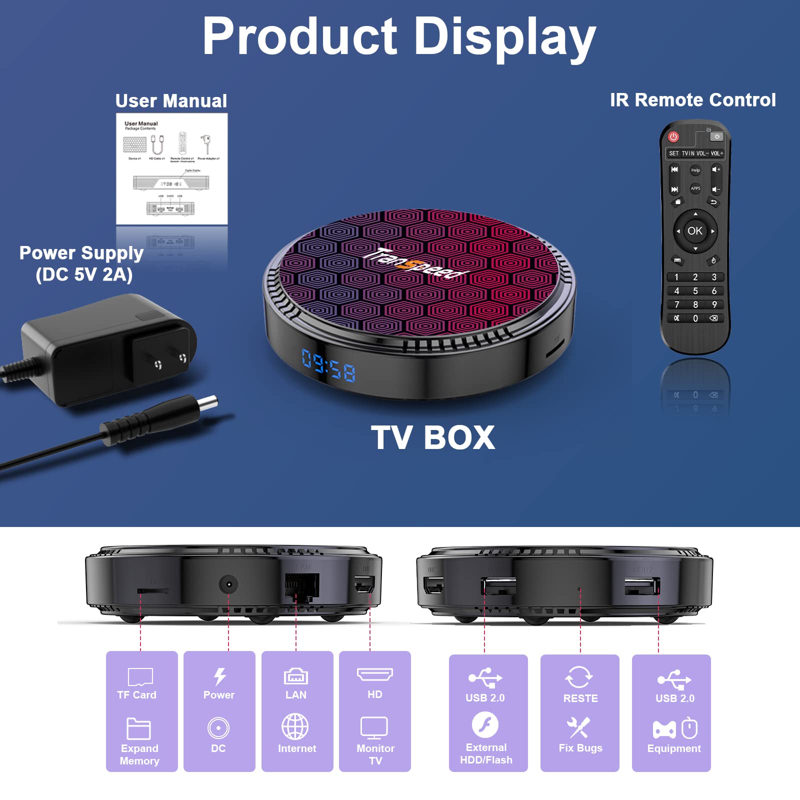Android TV Box 12.0 RK3318 2GB 16GB TV Box Support HLG Mode 3D 4K Resolution and HDR10 Android Box with 2.4G 5G WiFi BT4.0 with Backlit Keyboard 1
