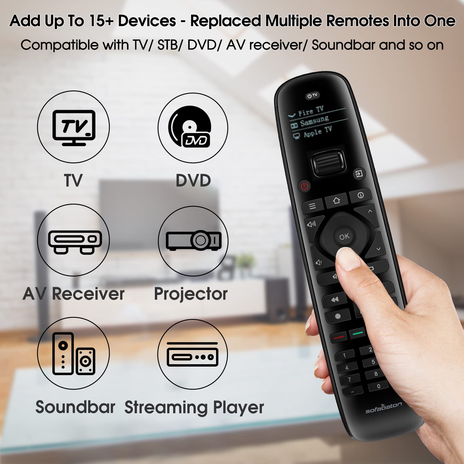 U1 Universal Remote with Mobile APP, Sofabaton All-in-One Universal Remote Control (for up to 15 Blutooth&IR Devices), Super Easy Set-Up with TV/DVD/Roku/Nvidia Shield Blu-ray Streaming Players etc