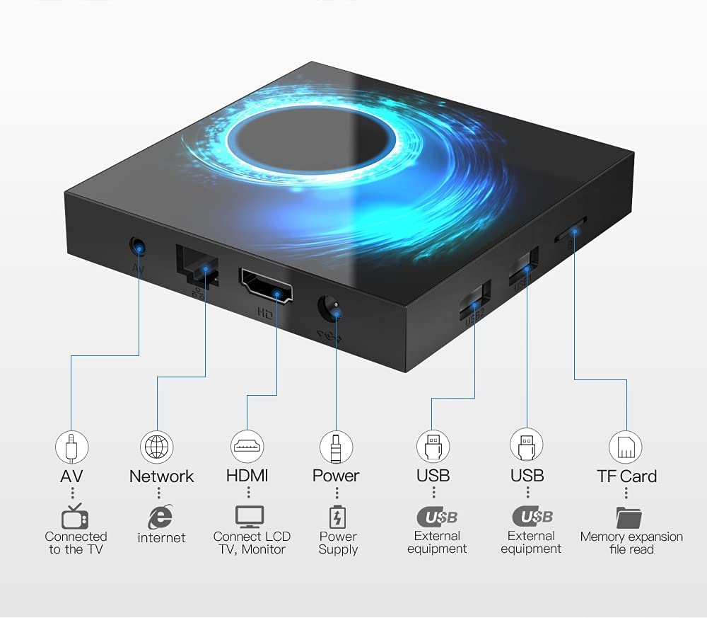 Android 10.0 TV Box, Android Box 4GB RAM 64GB ROM H616 Quad-Core 64-bit 2.4G/5G Dual WiFi 10/100M Ethernet, Support H.265/3D/6K Ultra HD/BT 5.0/HDMI 2.0 Smart TV Box