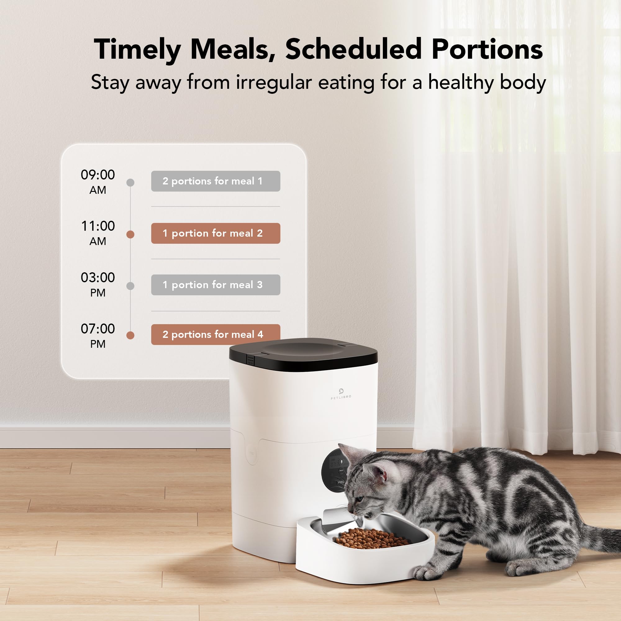 PETLIBRO Automatic Cat Feeders, Cat Food Dispenser with Customize Feeding Schedule, WiFi Timed Cat Feeder with Interactive Voice Recorder, Automatic Pet Feeder for Cat Dog 1-4 Meals Dry Food 4L