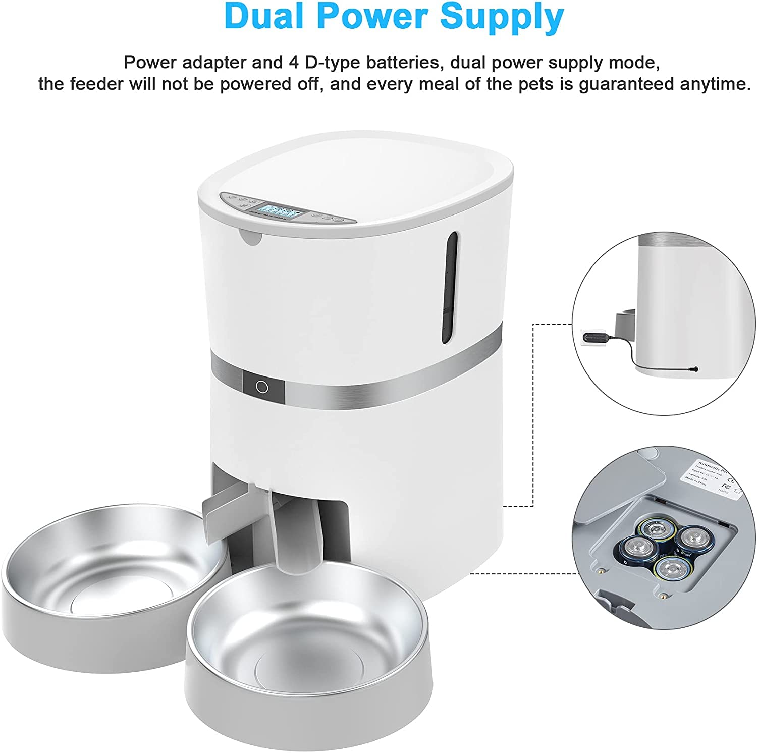 Automatic Cat Feeder, Smart Pet Food Dispenser with APP Control ,WiFi Enabled Automatic Feeder for Dogs, Cats & Small Pets, Double Stainless Steel Bowls,6 Meals Portion Control and Voice Recording