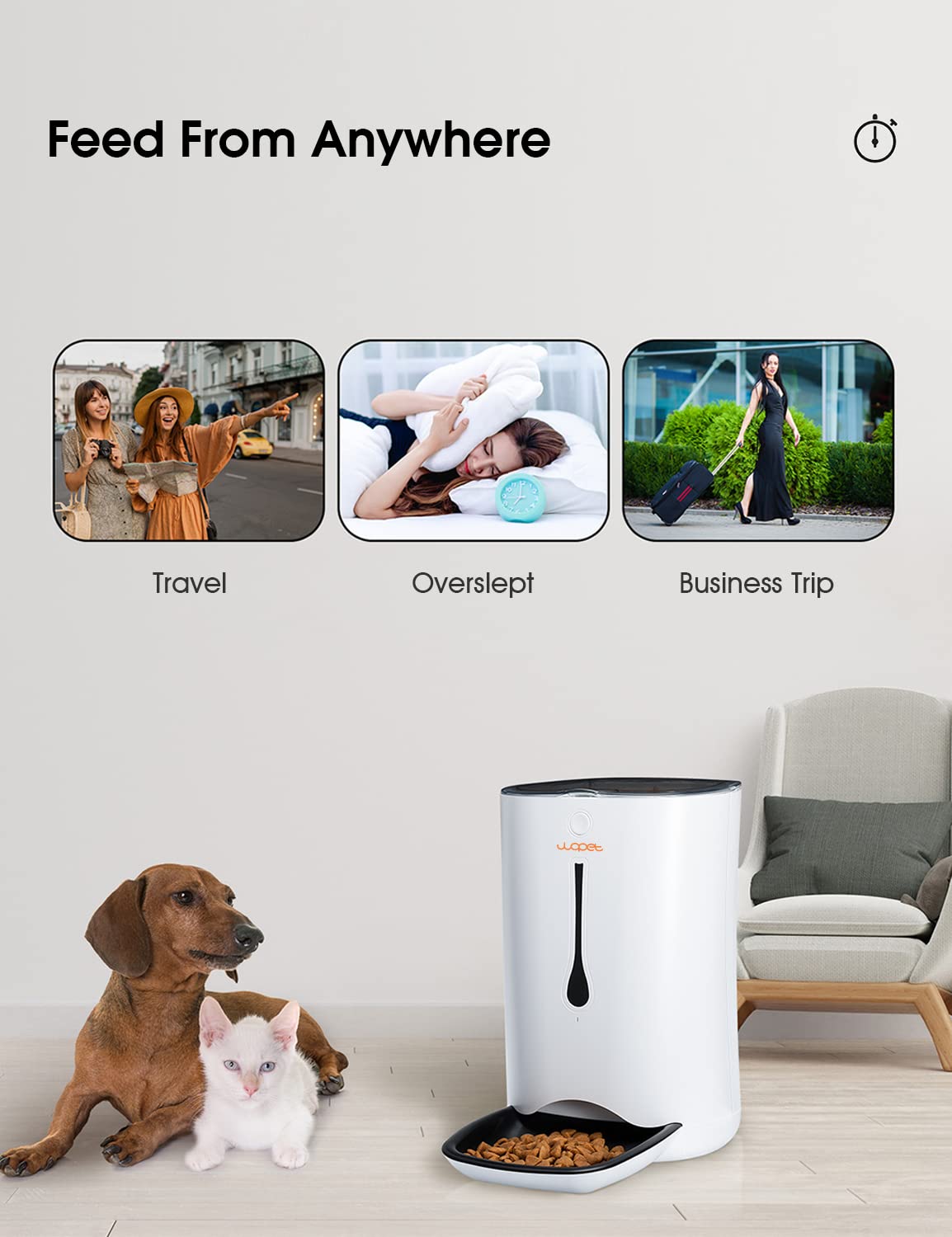 WOPET Automatic Pet Feeder Food Dispenser for Cats and Dogs–Features: Distribution Alarms,Portion Control,Voice Recorder, & Programmable Timer for up to 4 Meals per Day