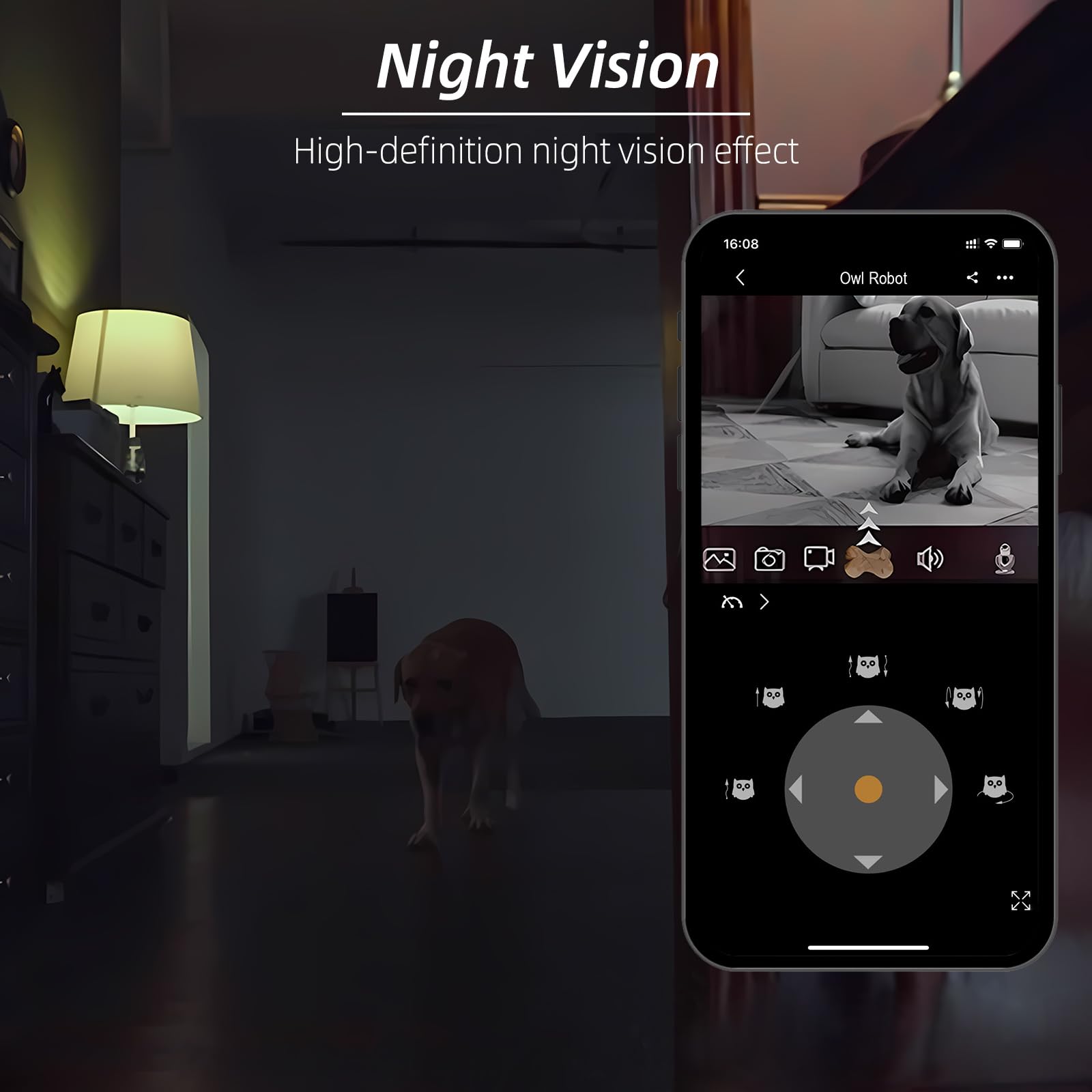 SKYMEE Owl Robot: Mobile Full HD Pet Camera with Treat Dispenser, Interactive Toy for Dogs and Cats, Remote Control via App (2.4G WiFi ONLY)