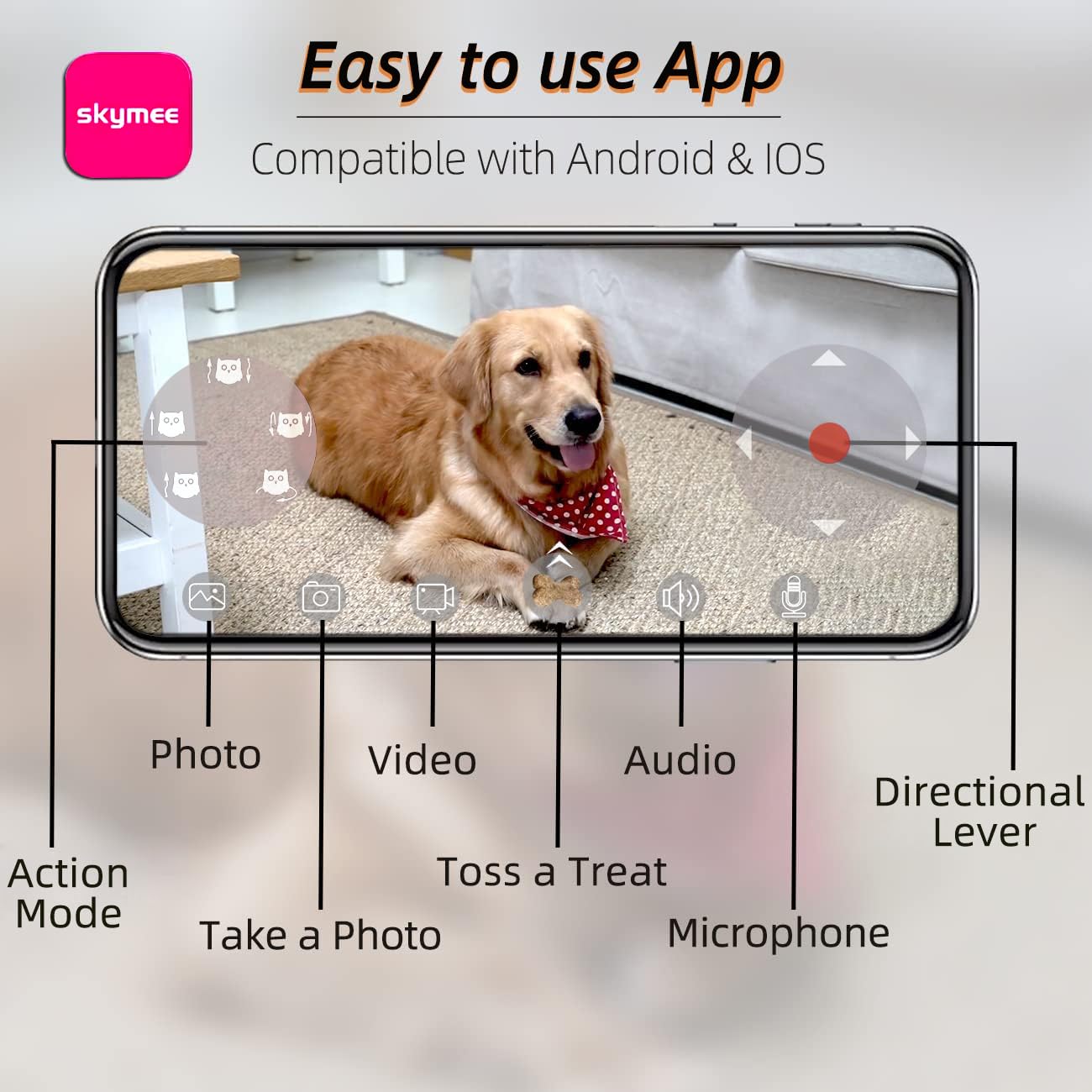 SKYMEE Owl Robot: Mobile Full HD Pet Camera with Treat Dispenser, Interactive Toy for Dogs and Cats, Remote Control via App (2.4G WiFi ONLY)