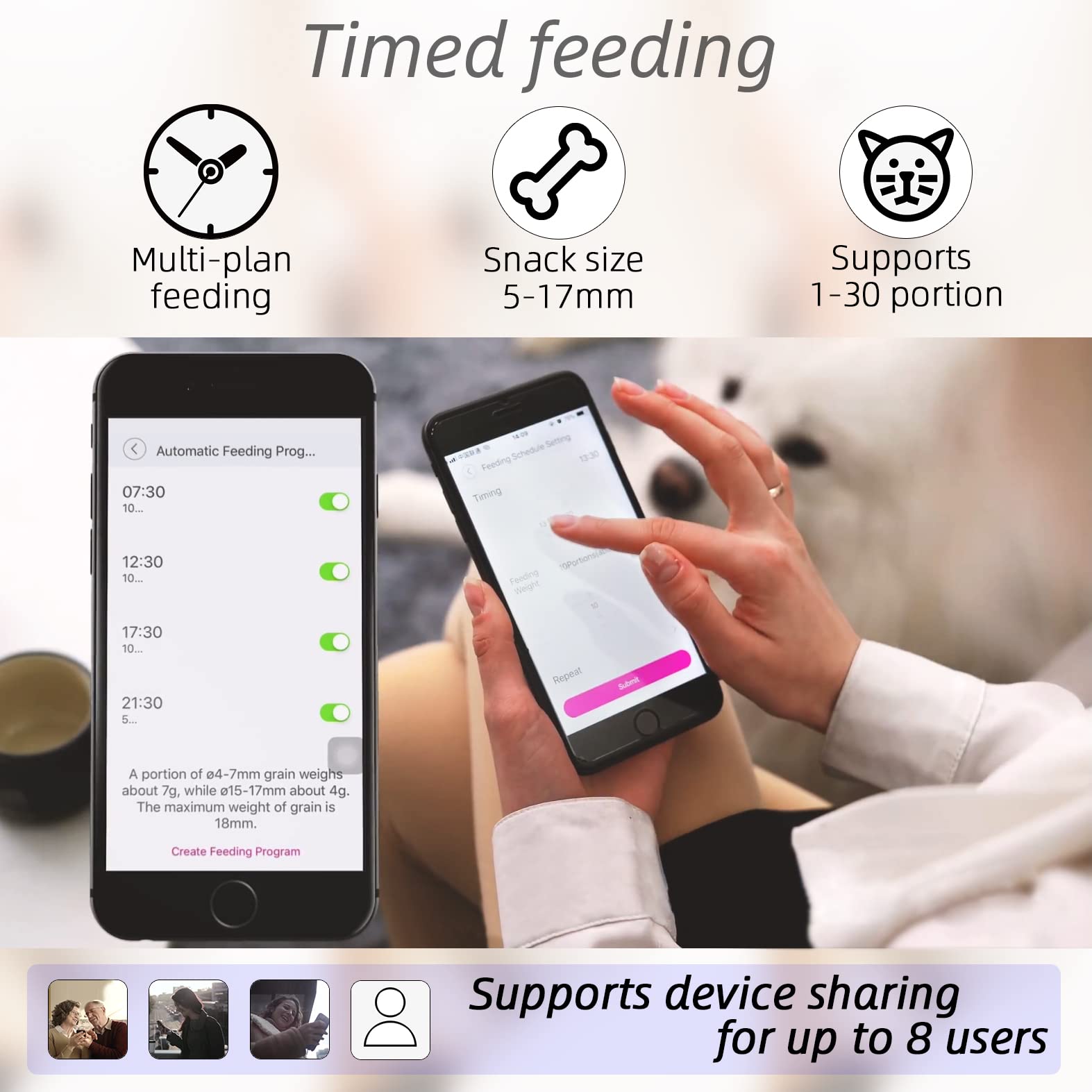 SKYMEE 12L WiFi Pet Feeder Automatic Food Dispenser for Cats & Dogs - 1080P Full HD Pet Camera Treat Dispenser with Night Vision and 2-Way Audio, Wi-Fi Enabled App for iPhone and Android
