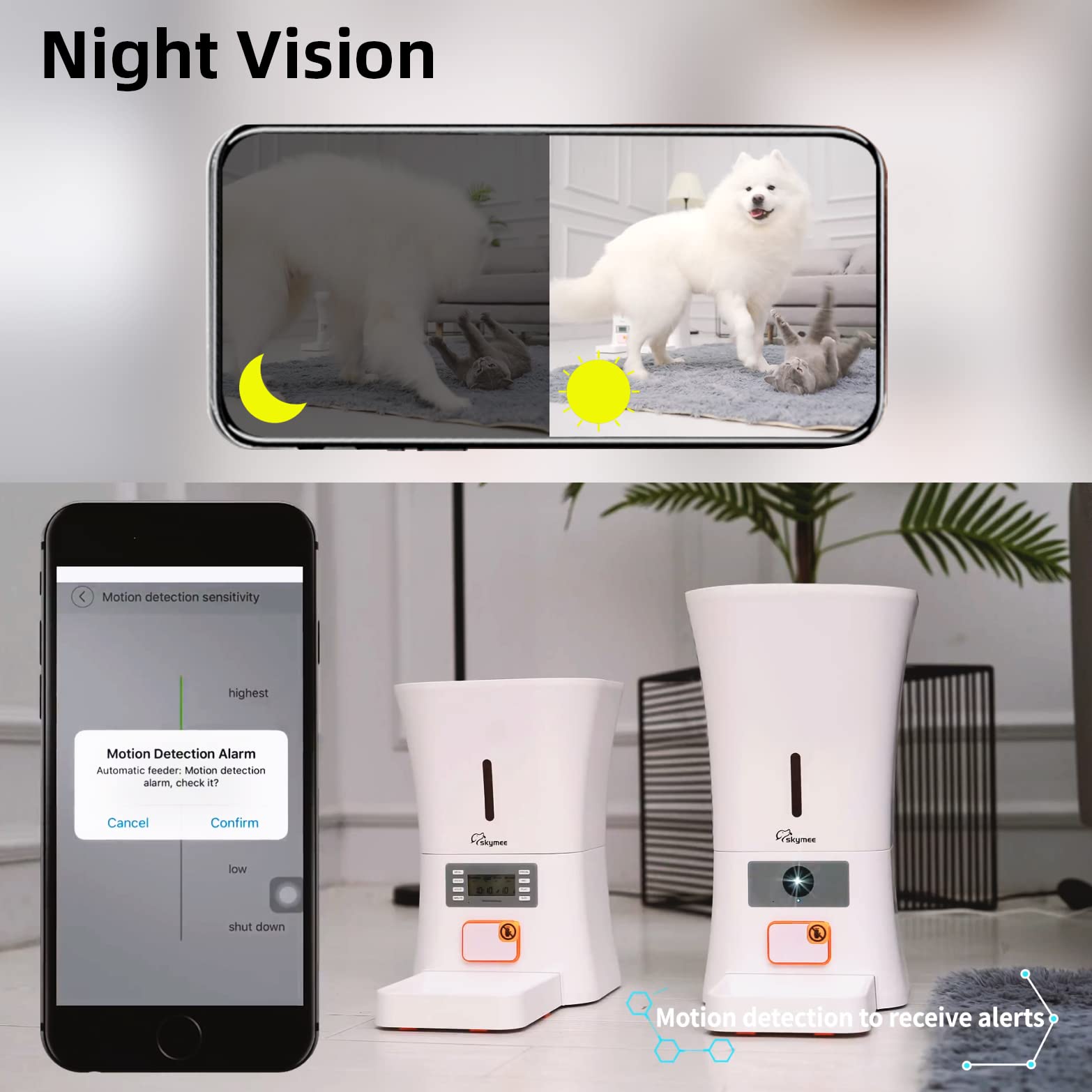 SKYMEE 12L WiFi Pet Feeder Automatic Food Dispenser for Cats & Dogs - 1080P Full HD Pet Camera Treat Dispenser with Night Vision and 2-Way Audio, Wi-Fi Enabled App for iPhone and Android