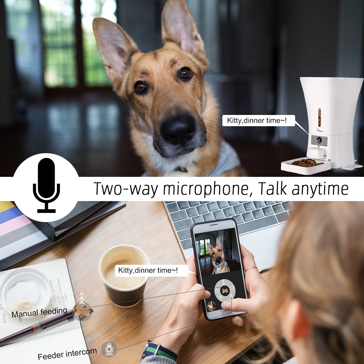 SKYMEE 12L WiFi Pet Feeder Automatic Food Dispenser for Cats & Dogs - 1080P Full HD Pet Camera Treat Dispenser with Night Vision and 2-Way Audio, Wi-Fi Enabled App for iPhone and Android