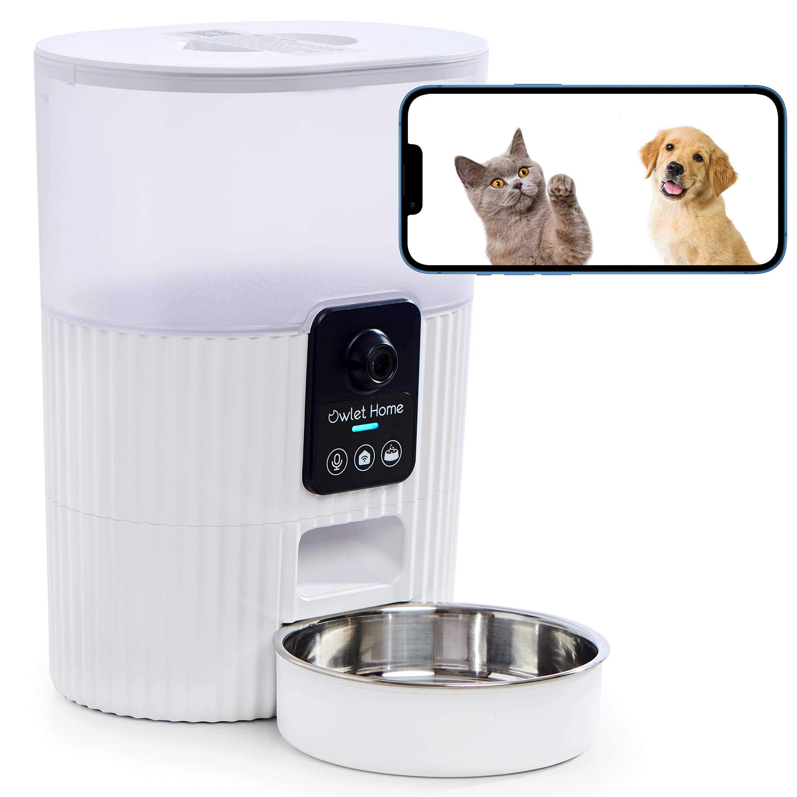 Owlet Home Smart Automatic Pet Feeder with 1080P HD Camera for Cats & Dogs (3.5L), WiFi, Live Video, Auto Night Vision, 2-Way Audio, Works with Alexa & Google Assistant, Motion Alert, No Monthly Fee