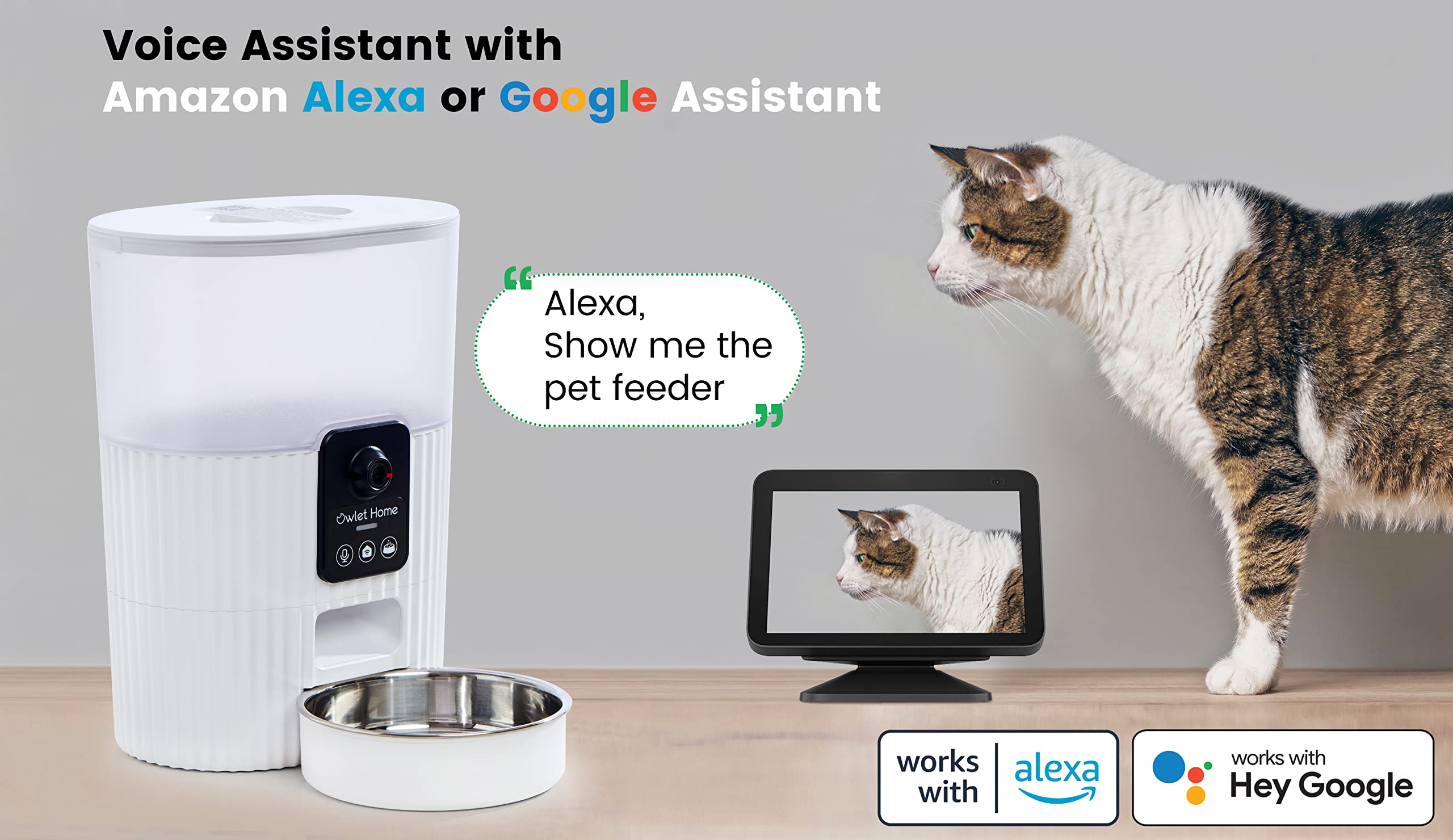 Owlet Home Smart Automatic Pet Feeder with 1080P HD Camera for Cats & Dogs (3.5L), WiFi, Live Video, Auto Night Vision, 2-Way Audio, Works with Alexa & Google Assistant, Motion Alert, No Monthly Fee