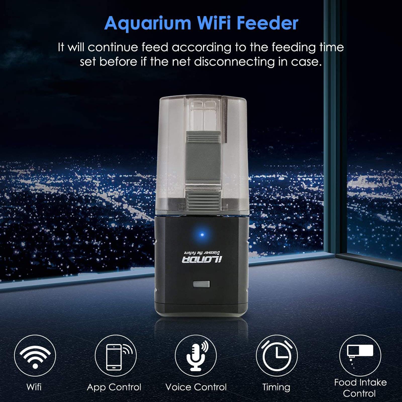 [Upgrade] WiFi Control Automatic Fish Feeder with APP Lychee Aquarium Automatic Fish Feeder, WiFi Control Auto Fish Food Dispenser for Home Office (Black)