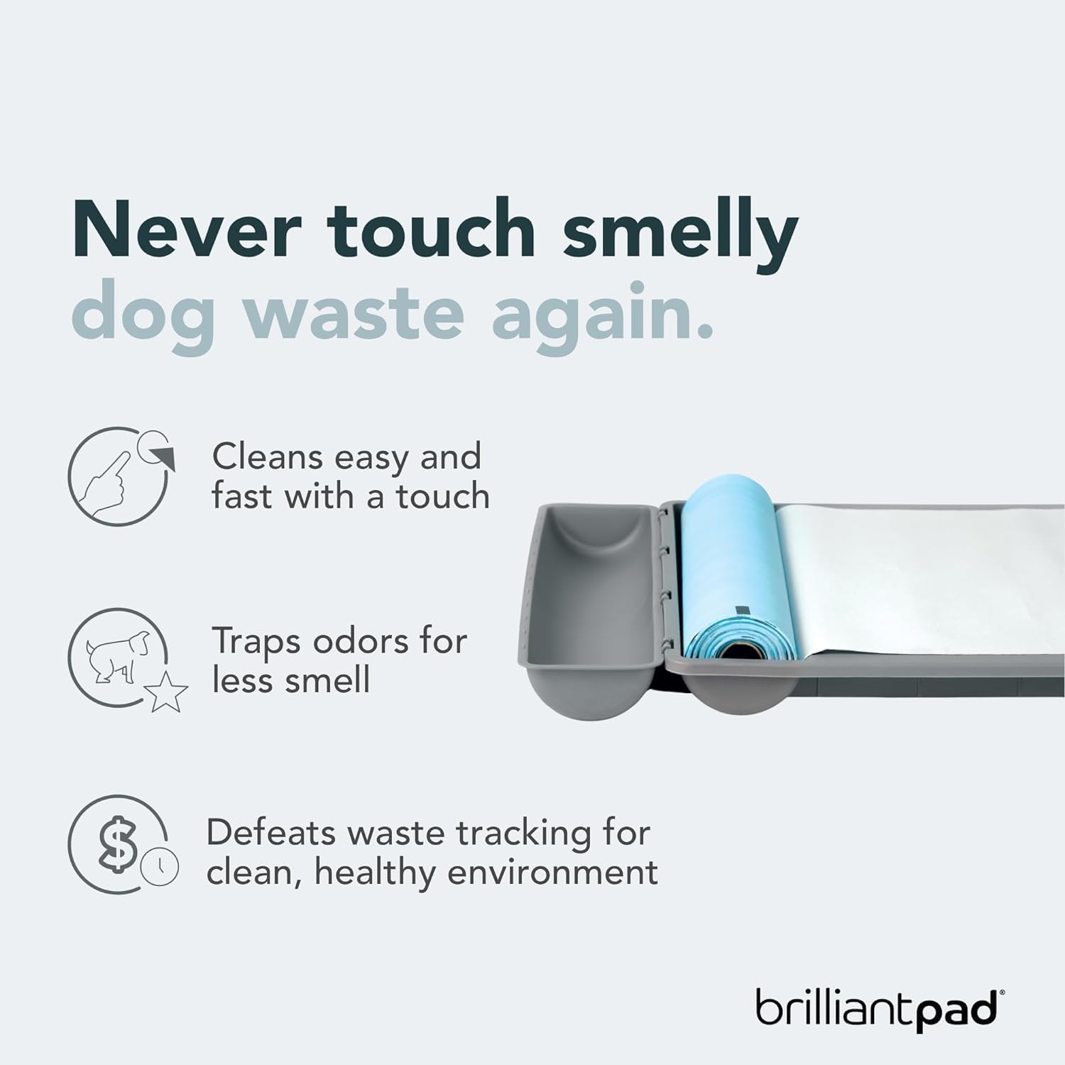 BrilliantPad Self-Cleaning, Automatic Indoor Dog Potty for Puppies and Small Dogs | Original Roll w/Plastic Rod & Caps Incl (Original 2.0 Machine w/Drip Lip, Gray)