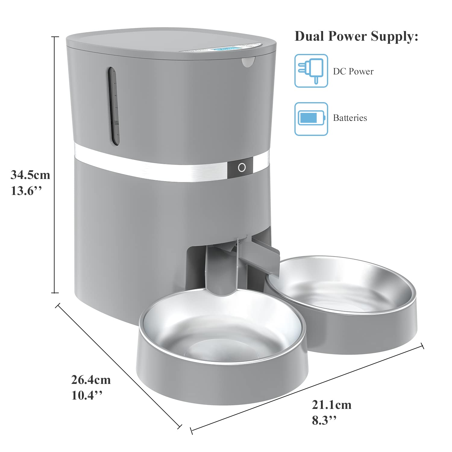 Automatic Cat Feeder, HoneyGuaridan Pet Feeder for Multiple Cats&Dog Food Dispenser with Splitter,Portion Control and Voice Recording Dual Power Apply Food Alarm (Two Way Pet Feeder)